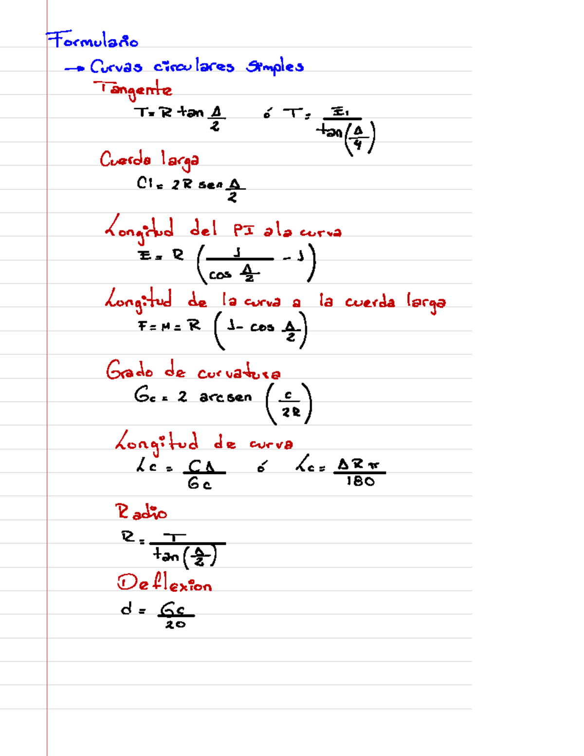 Formulario - fisica - Formulario Curvas circu lares Simples Tangente T ...