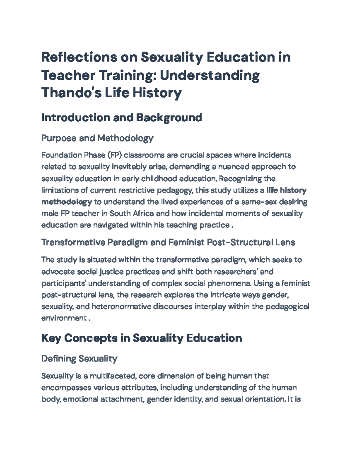 Reflections on Sexuality Education in FP Teacher Training: Thando's ...