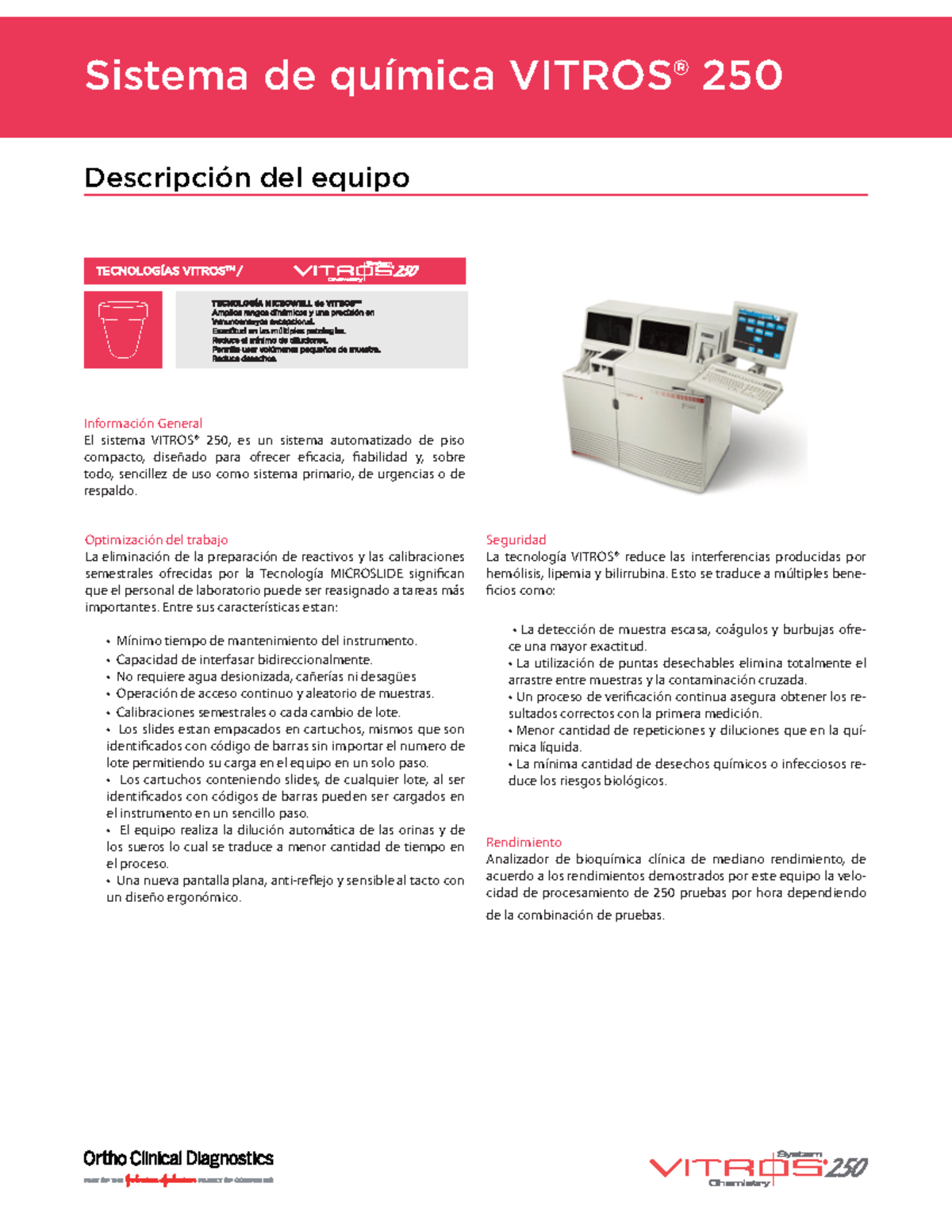 Vitros 250 - Sistema Automatizado de Química Clínica y Características ...