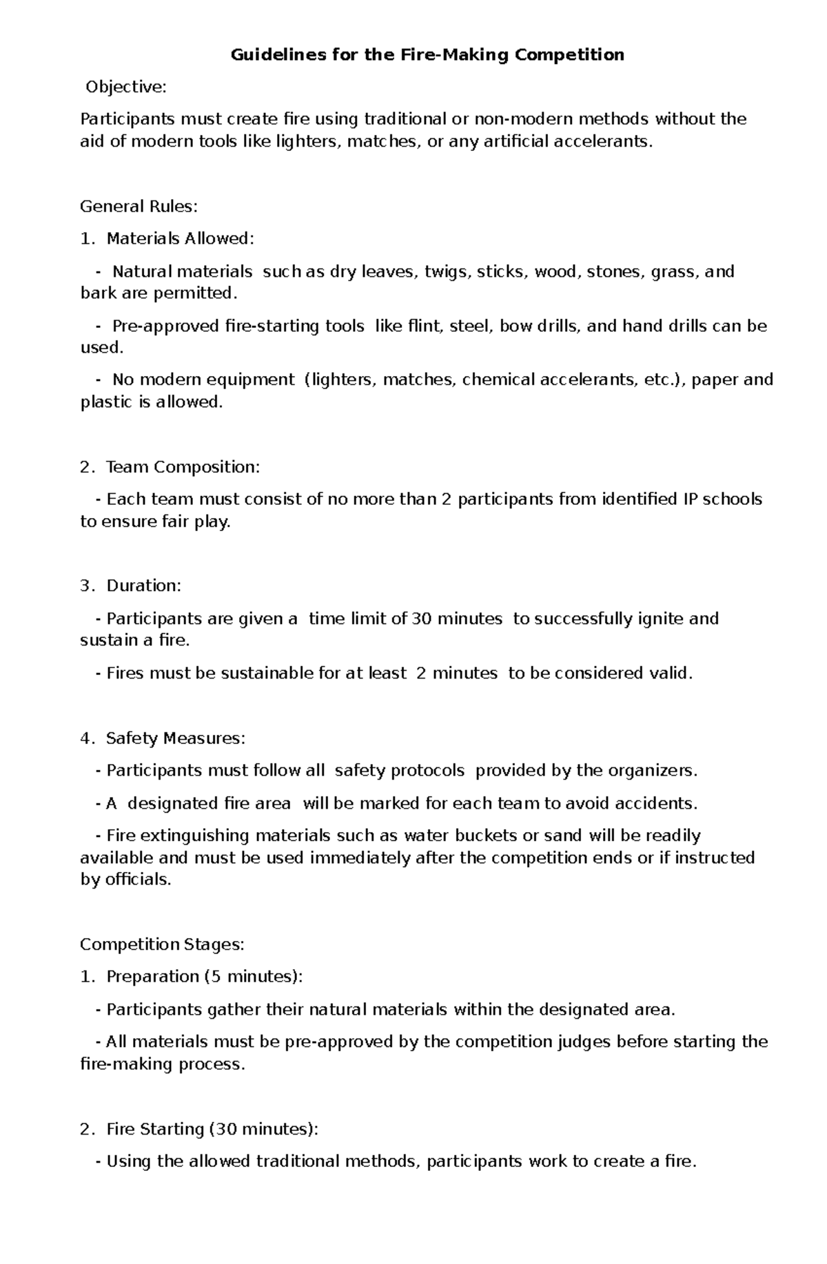 Fire-Making Competition Guidelines: Rules & Scoring System - Studocu