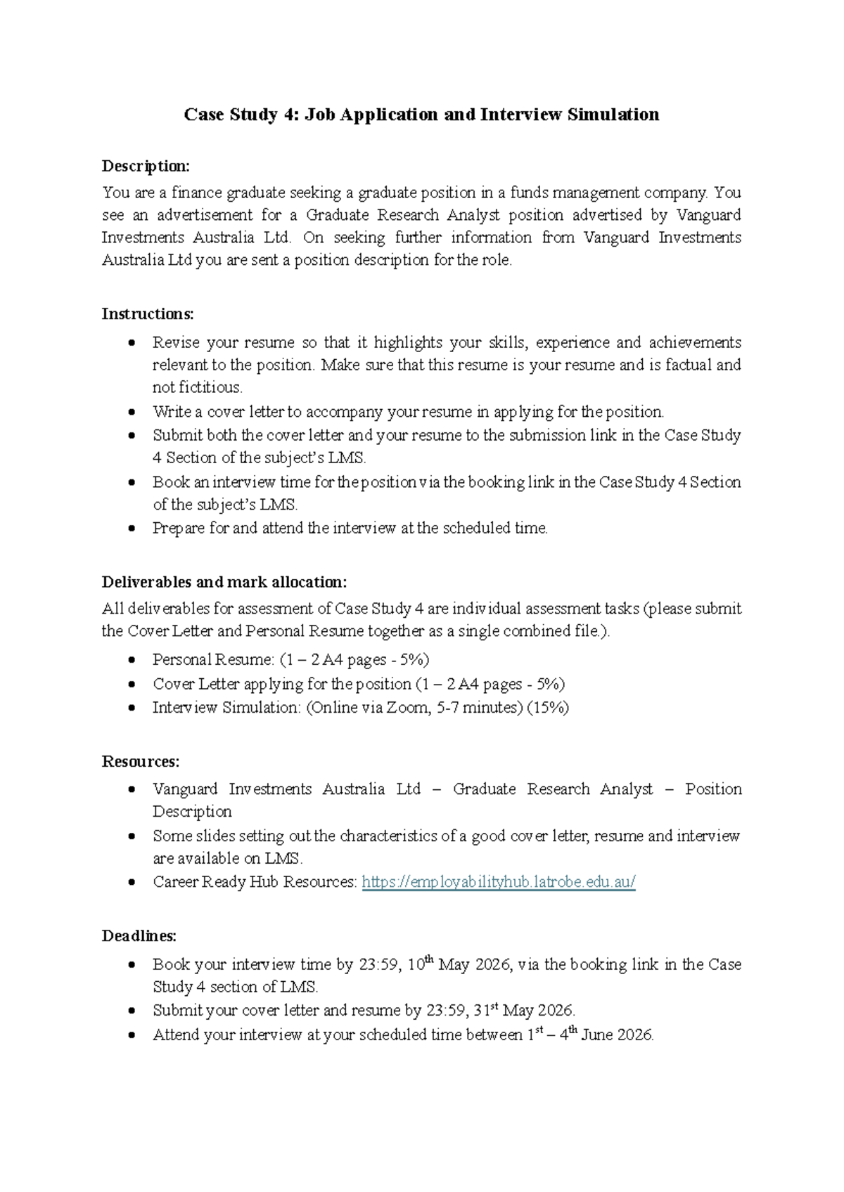 Case Study 4: Job Application & Interview Prep for KAVS - Studocu