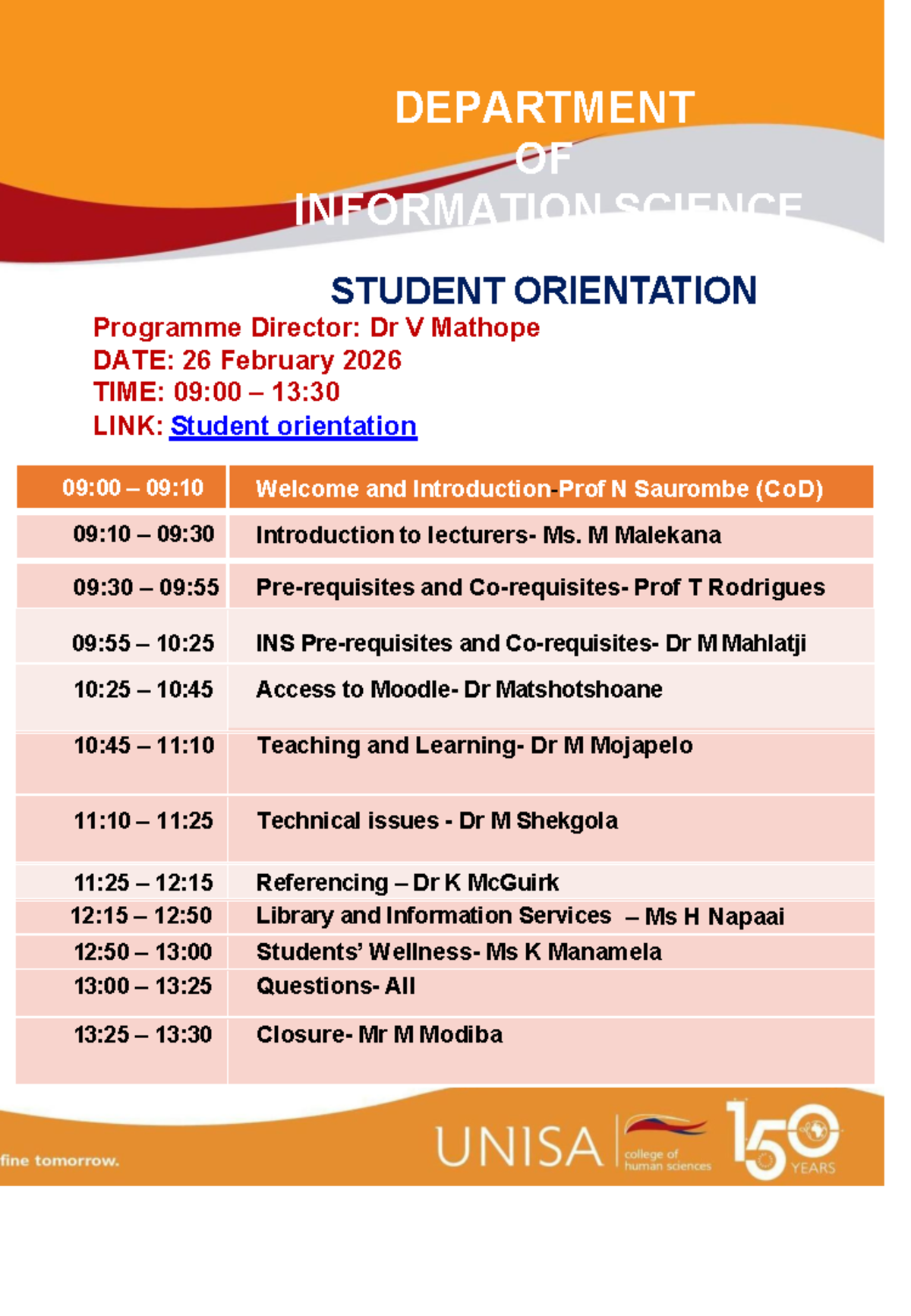 Orientation Programme 26 FEB 2026 - DEPARTMENT OF INFORMATION SCIENCE ...