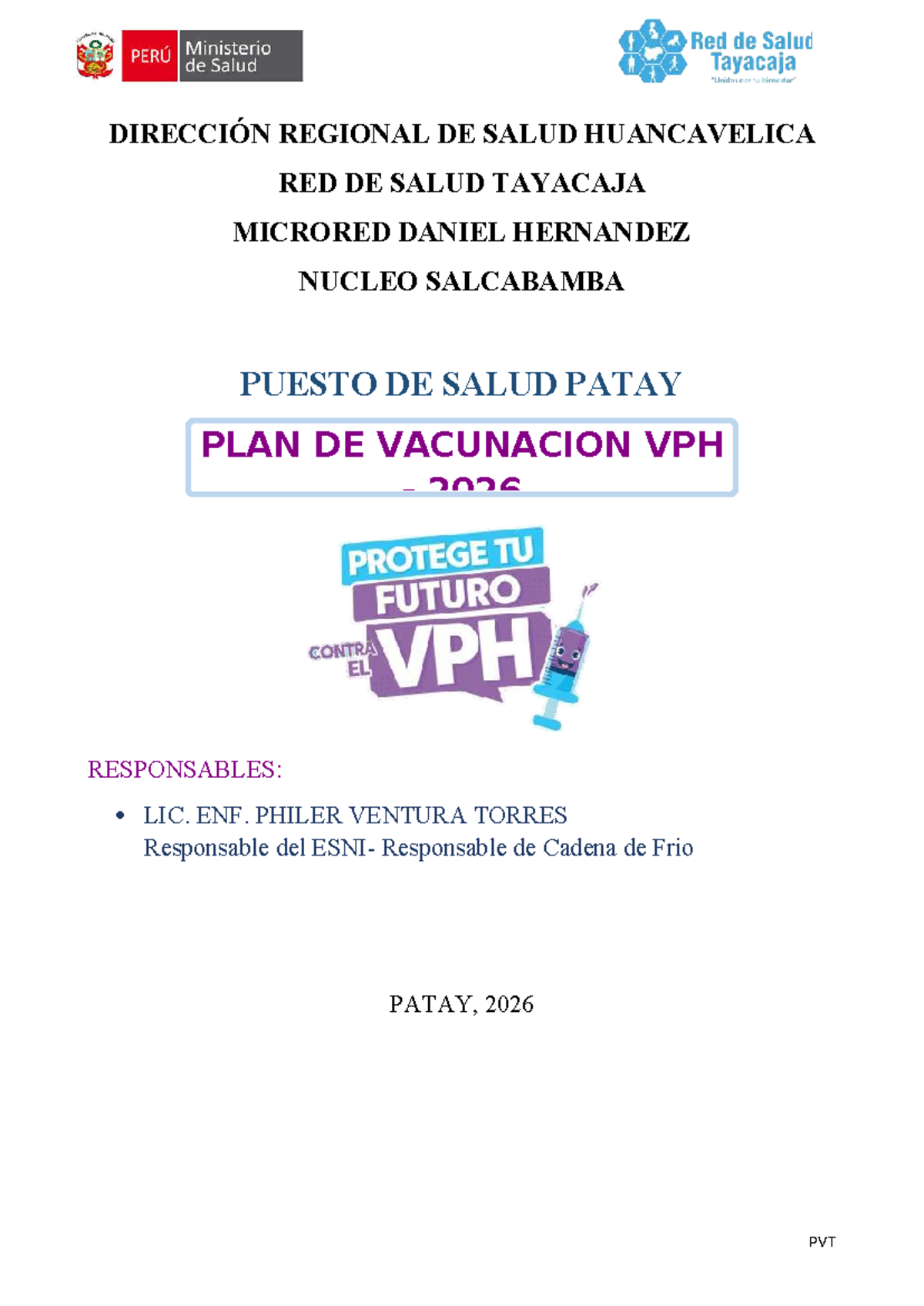 PLAN DE VACUNACIÓN VPH 2026 - RED DE SALUD TAYACAJA - Studocu