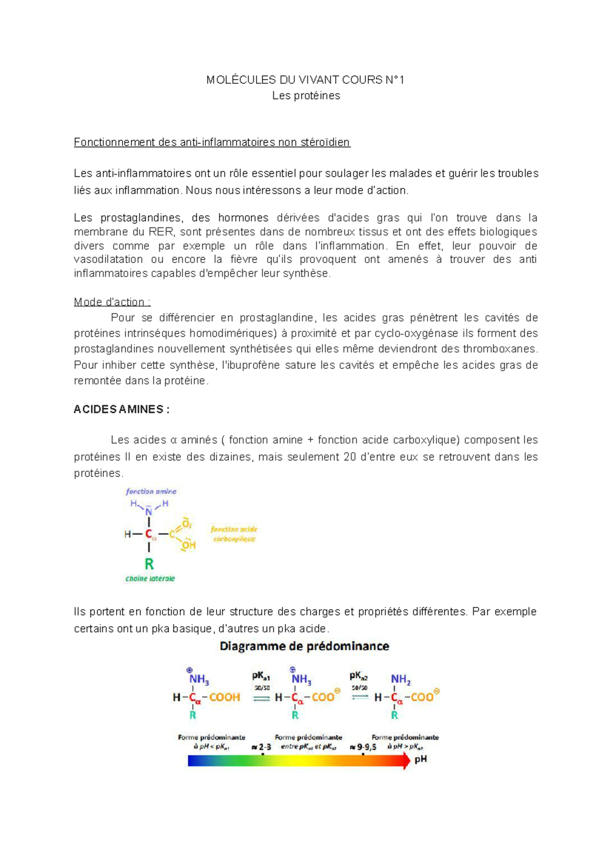 1MDV - Cours N°1 - Les acides aminés - MOLÉCULES DU VIVANT COURS N° Les ...