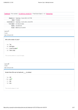 Review quiz unit 9 - 1. CS 3307-01 - AY2025-T 2. Review Quiz Review Quiz Started on Wednesday ...