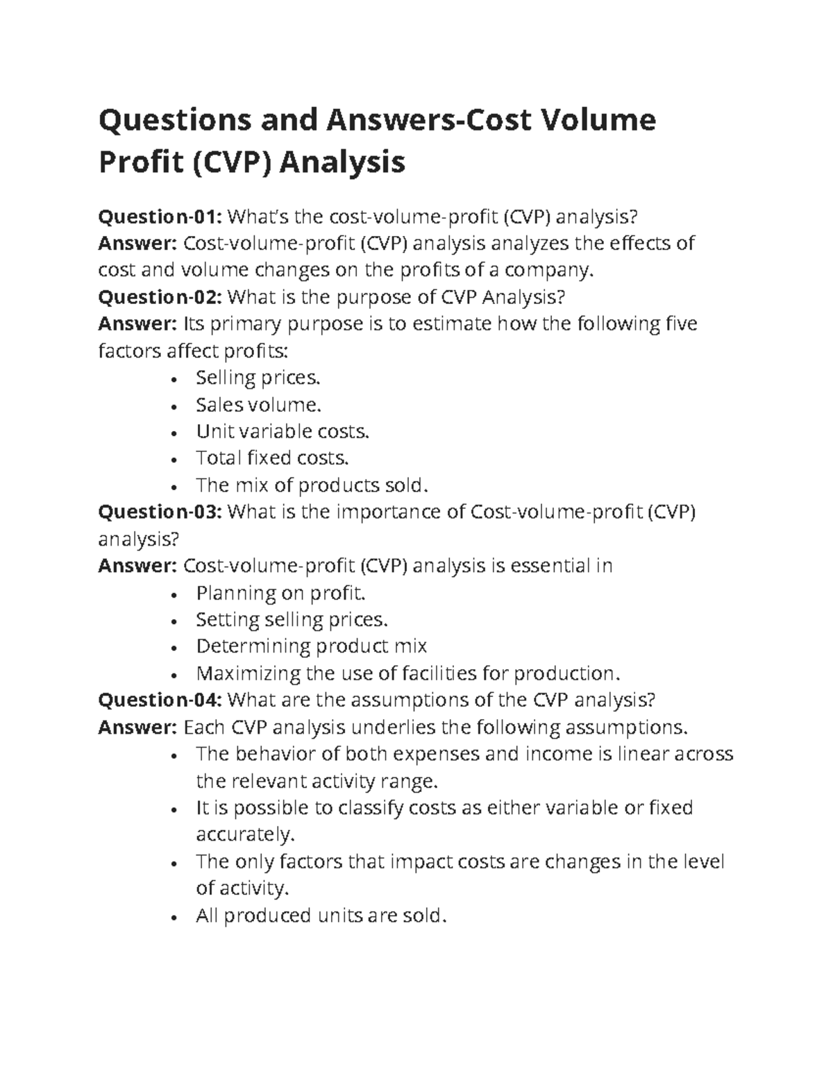 CVP Analysis questions and answers - Questions and Answers-Cost Volume ...