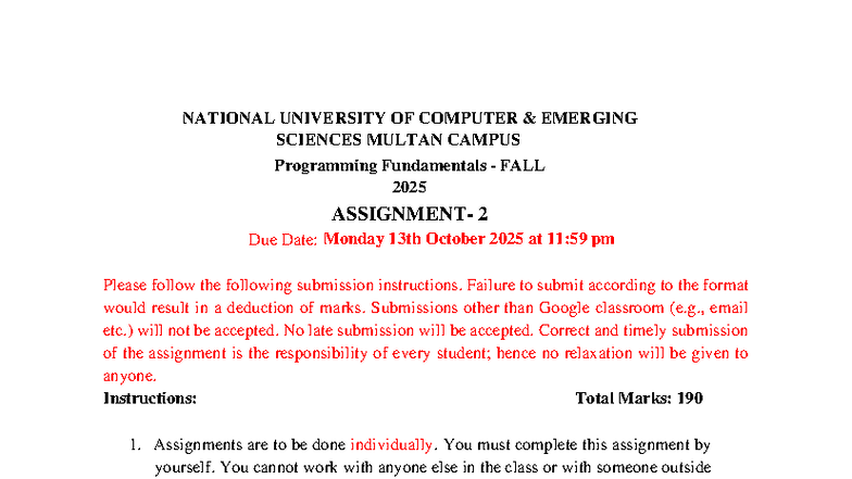 PF FALL 2025 Programming Fundamentals Assignment 2 Guidelines - Studocu