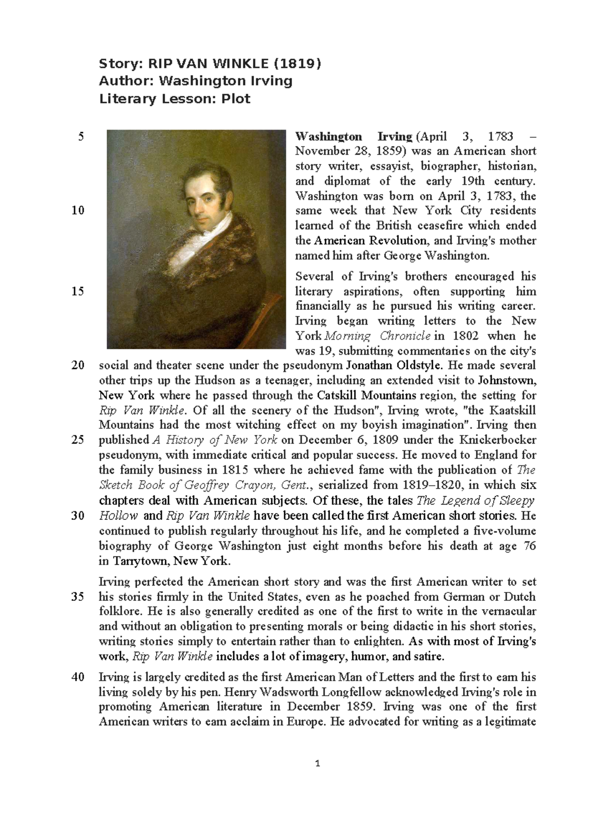 Literary Lesson: Plot Analysis of RIP VAN WINKLE (1819) by Washington ...