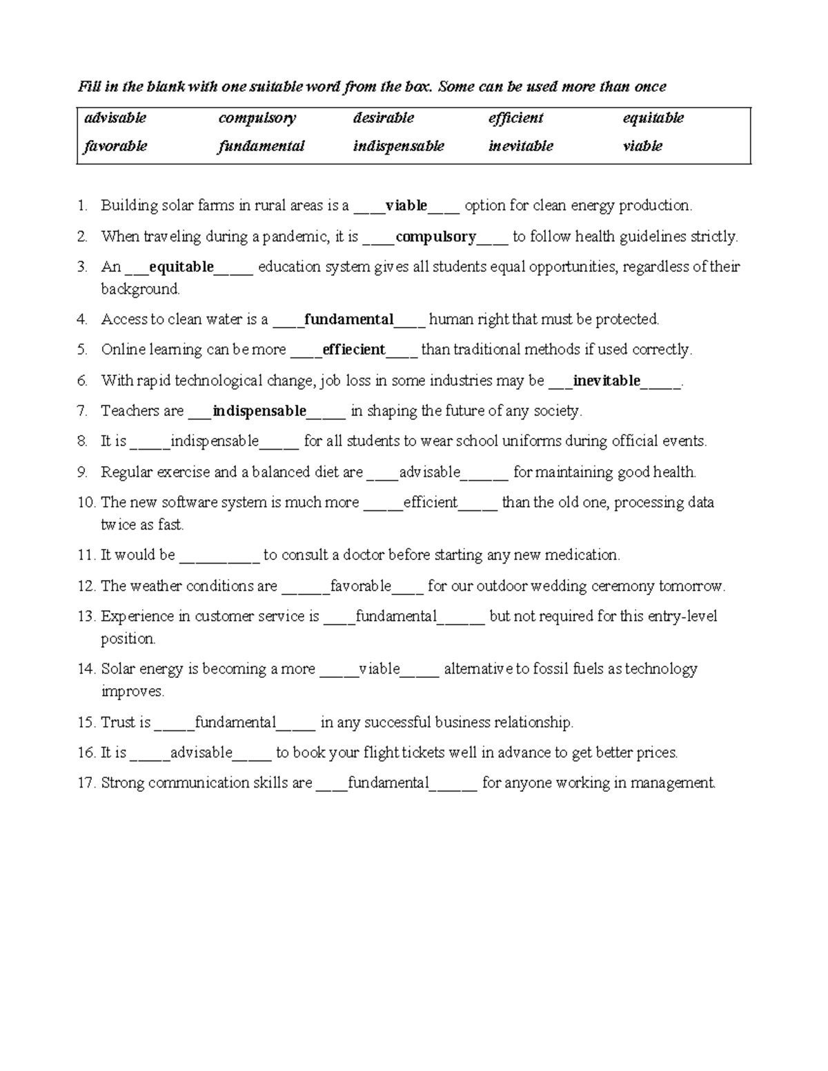 Practice with Adjectives: Fill in the Blanks Exercise - Studocu