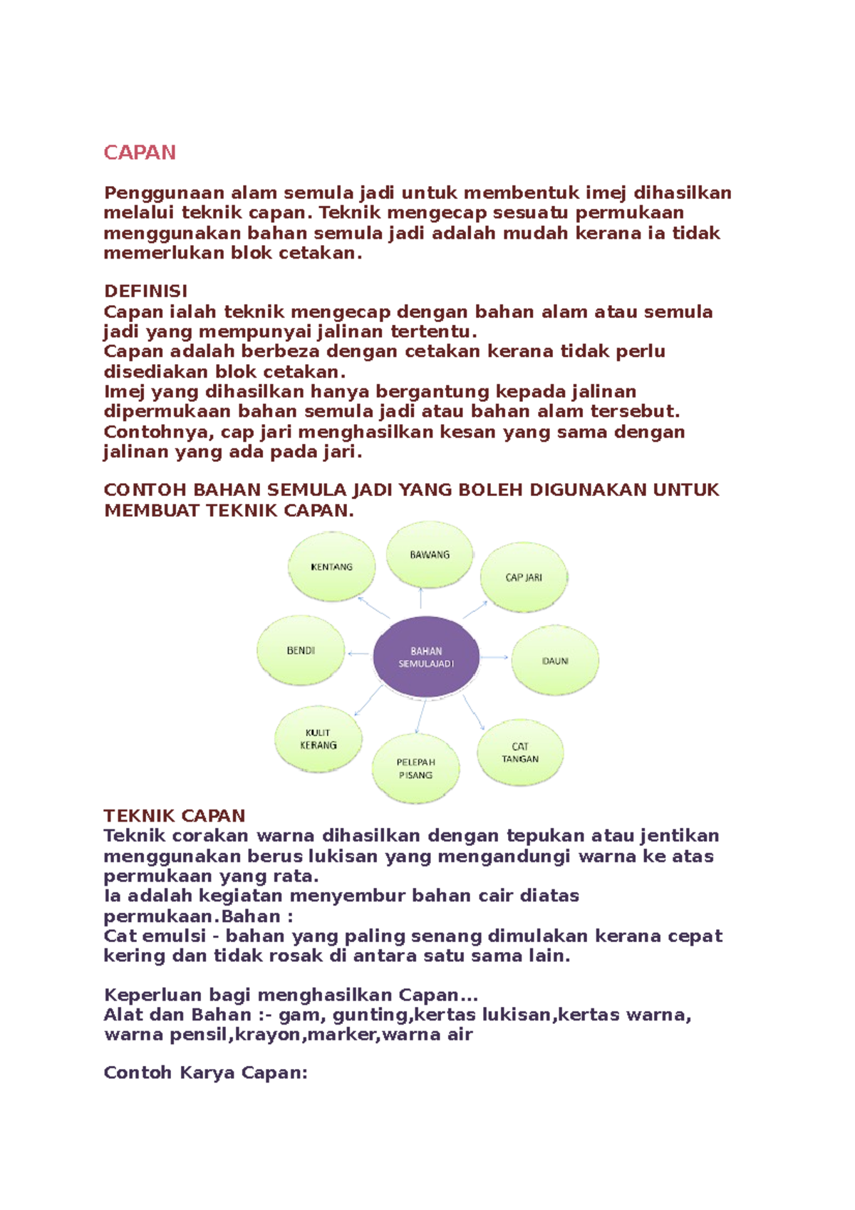 Capan 3C: Teknik Mengecap dengan Bahan Alam dalam Seni Kreatif - Studocu