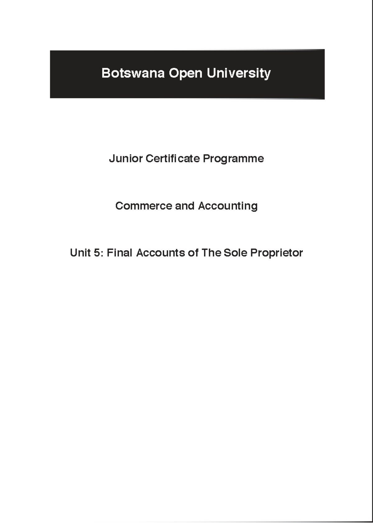 JC: Commerce and Accounting Unit 5: Final Accounts of Sole Proprietor ...