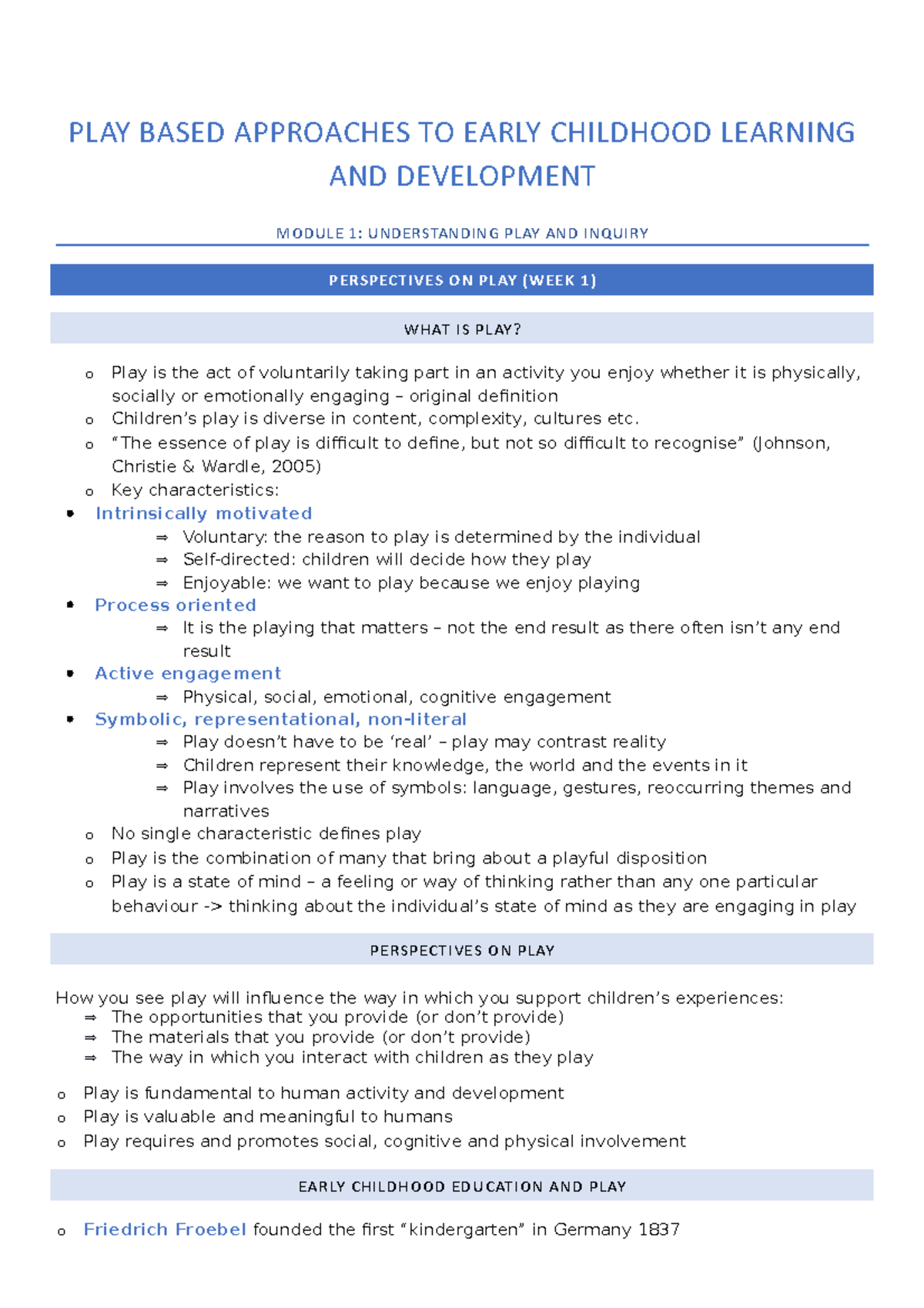 Early Childhood Learning: Play-Based Approaches Notes (ECHL 101) - Studocu