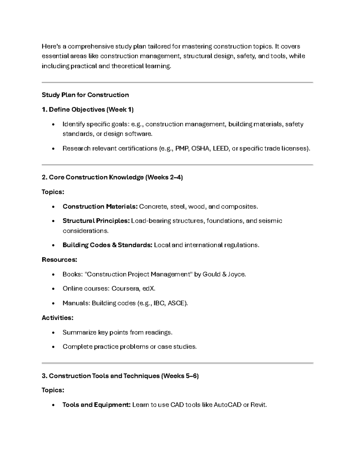 Construction Study Plan: Key Topics, Tools & Techniques for Mastery ...