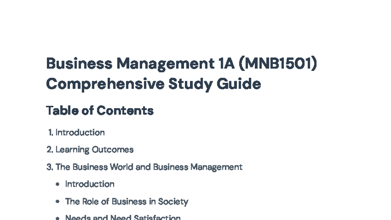 Business Management 1A (MNB1501) Complete Study Guide for Success - Studocu