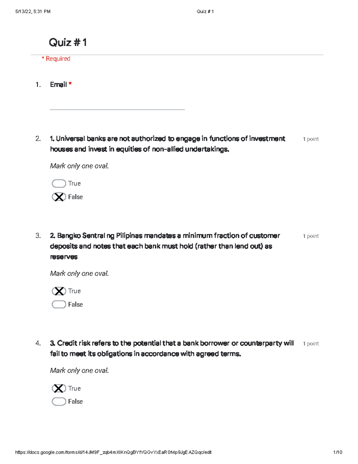 Quiz #1 (Answer Key) - Banking and Financial Institutions Insights ...
