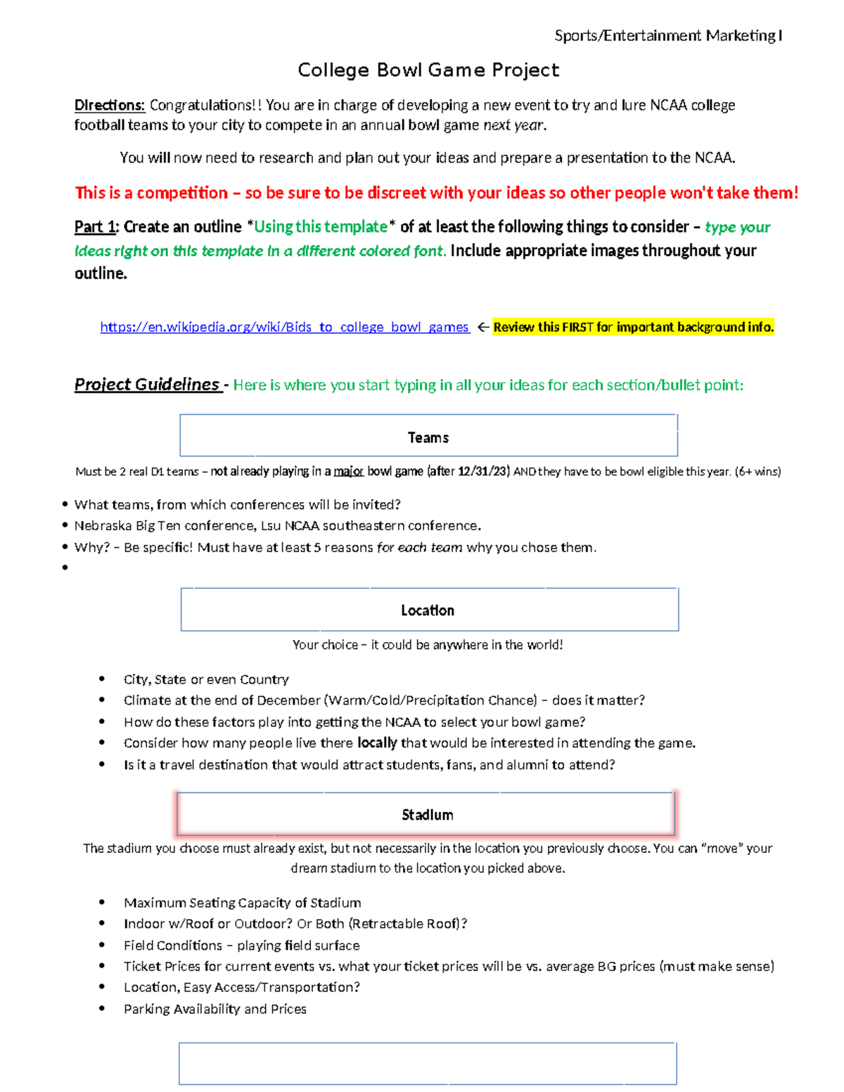 Bowl Game Project - about reports - Sports/Entertainment Marketing I ...