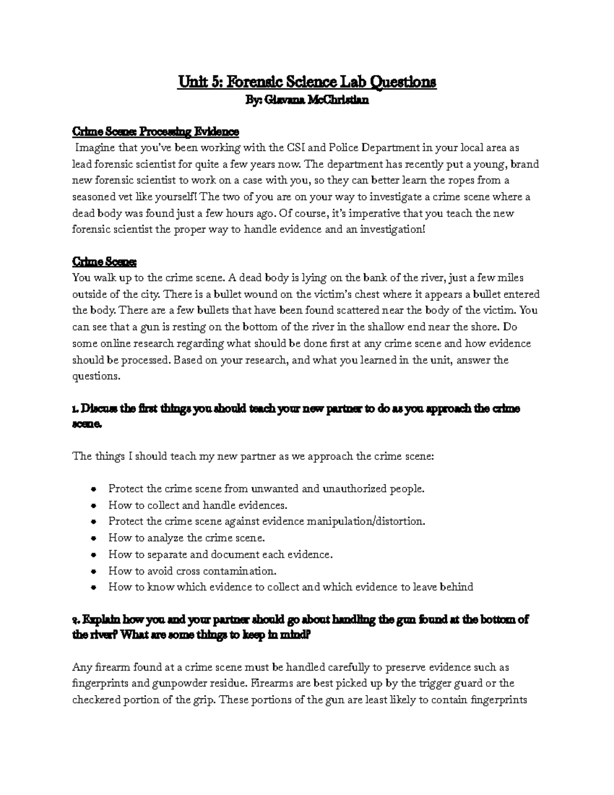 Unit 5 Forensic Science Lab Questions - Unit 5: Forensic Science Lab ...