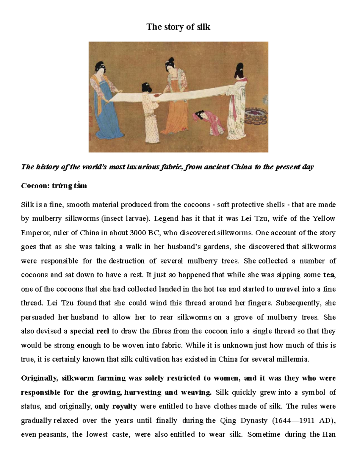 The Story of Silk: History and Trade - IELTS READING - Studocu