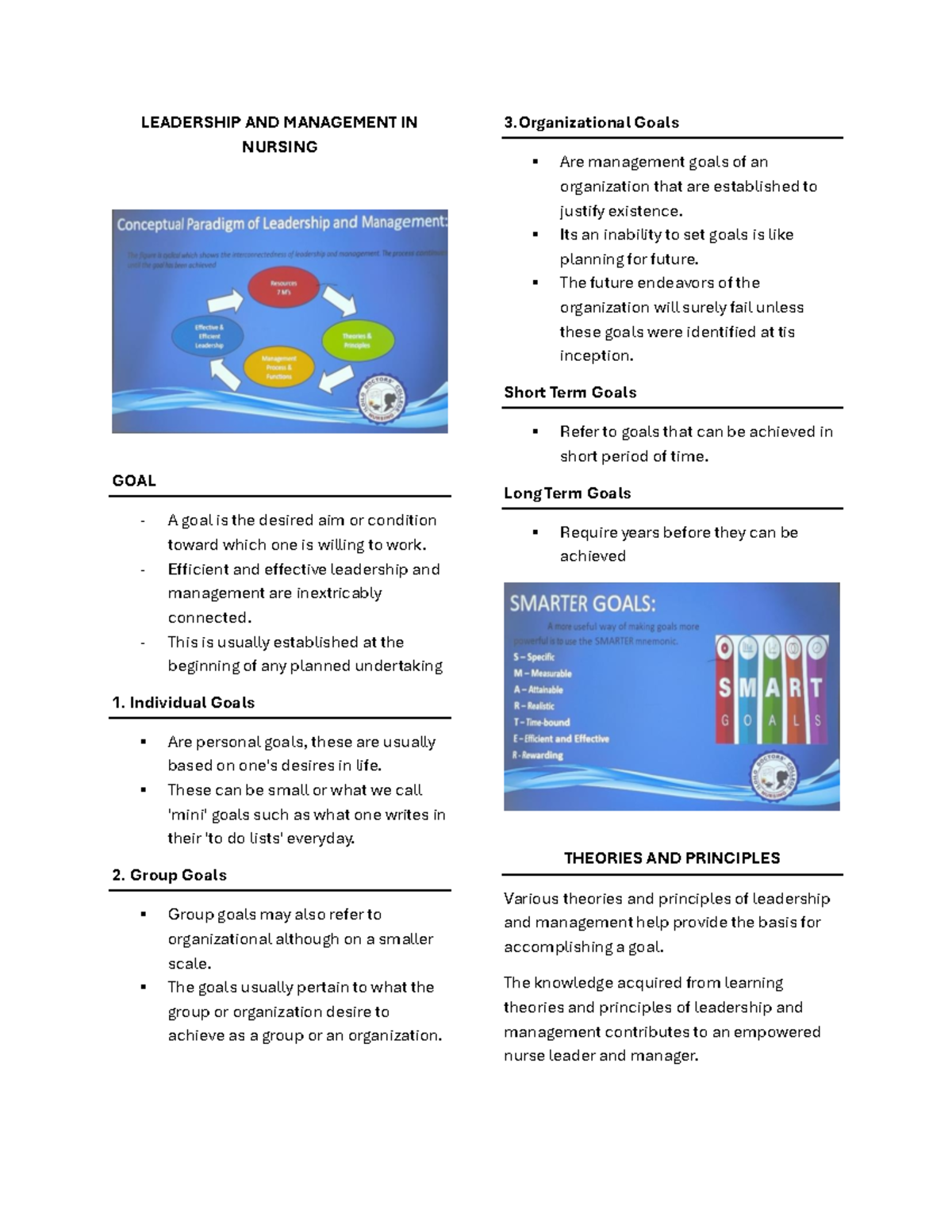 Leadership and Management Concepts in Nursing (Course Code: NURS 101 ...