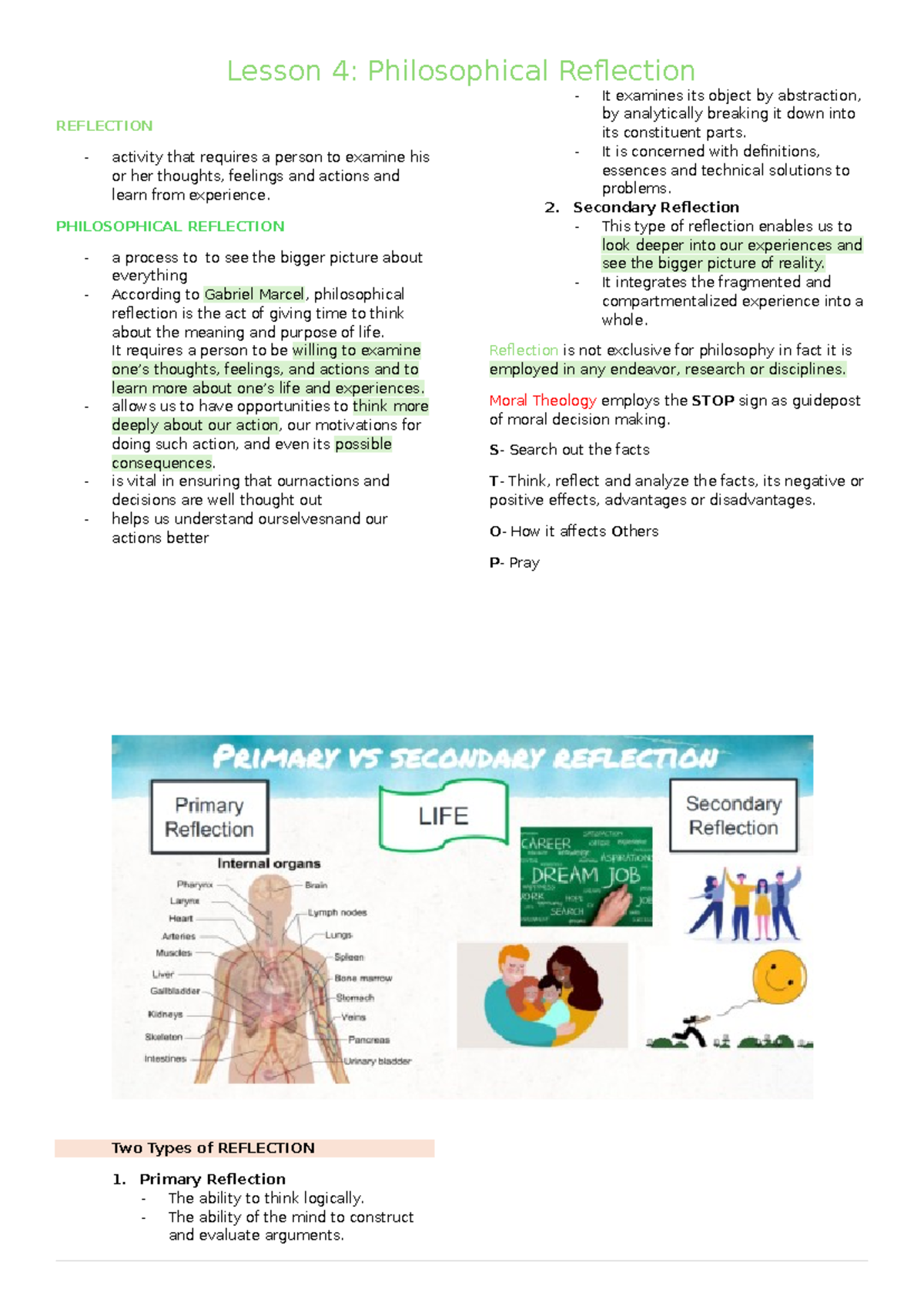 Lesson 4: Philosophical Reflection Insights on Thought and Action - Studocu