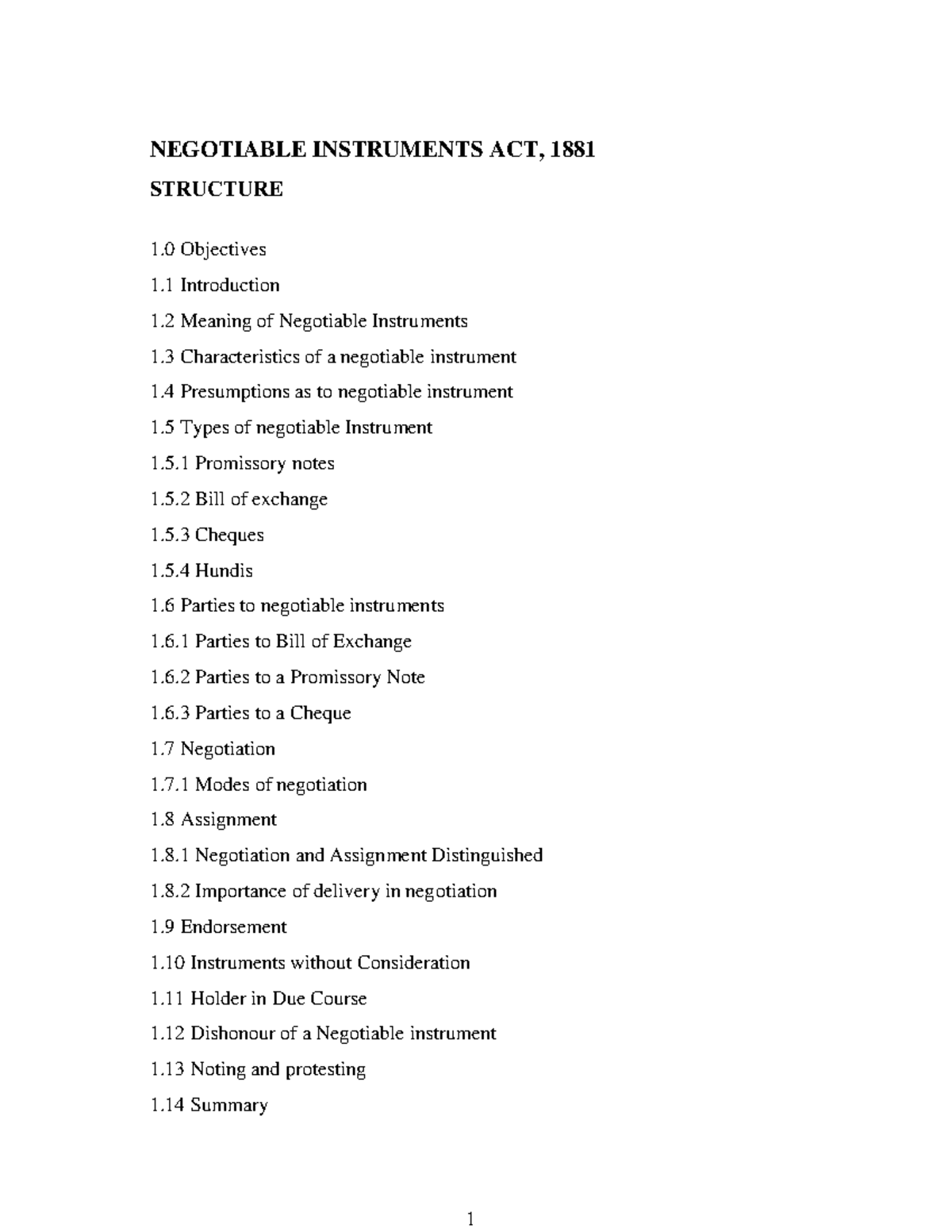Negotiable Instruments Act (1881) - Comprehensive Notes and Guide - Studocu
