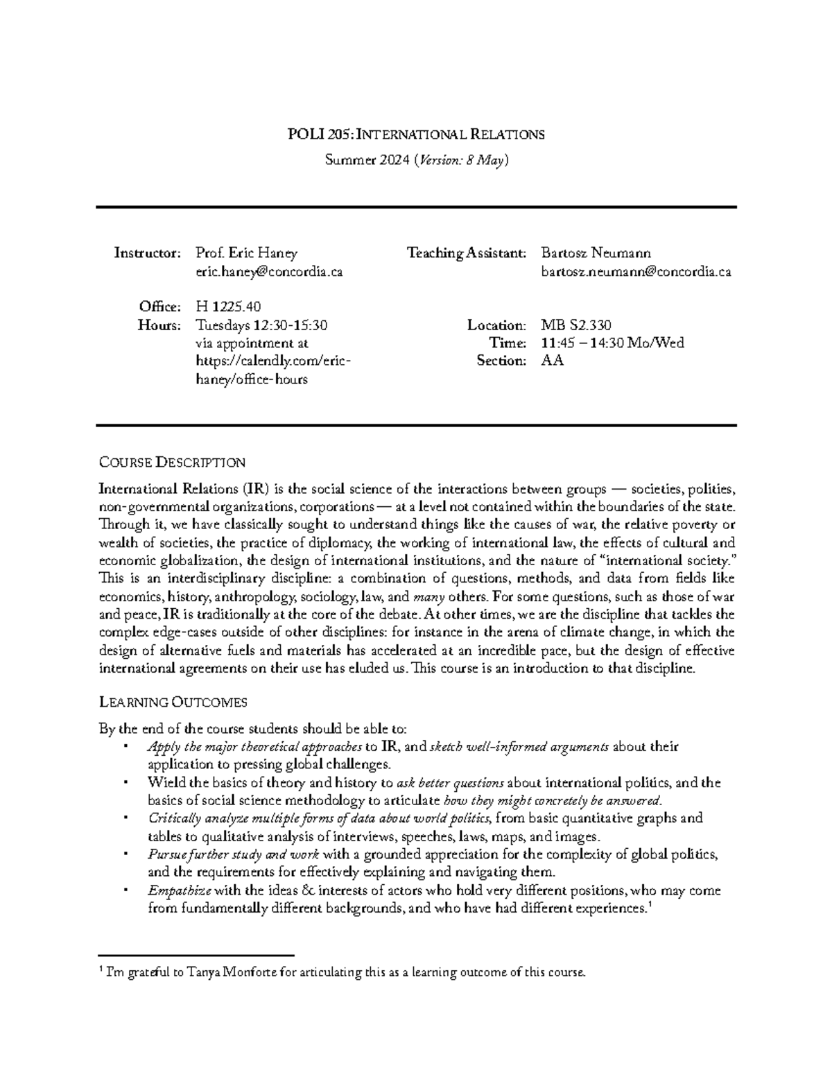 POLI 205 AA: International Relations Syllabus - Summer 2024 (8 May ...