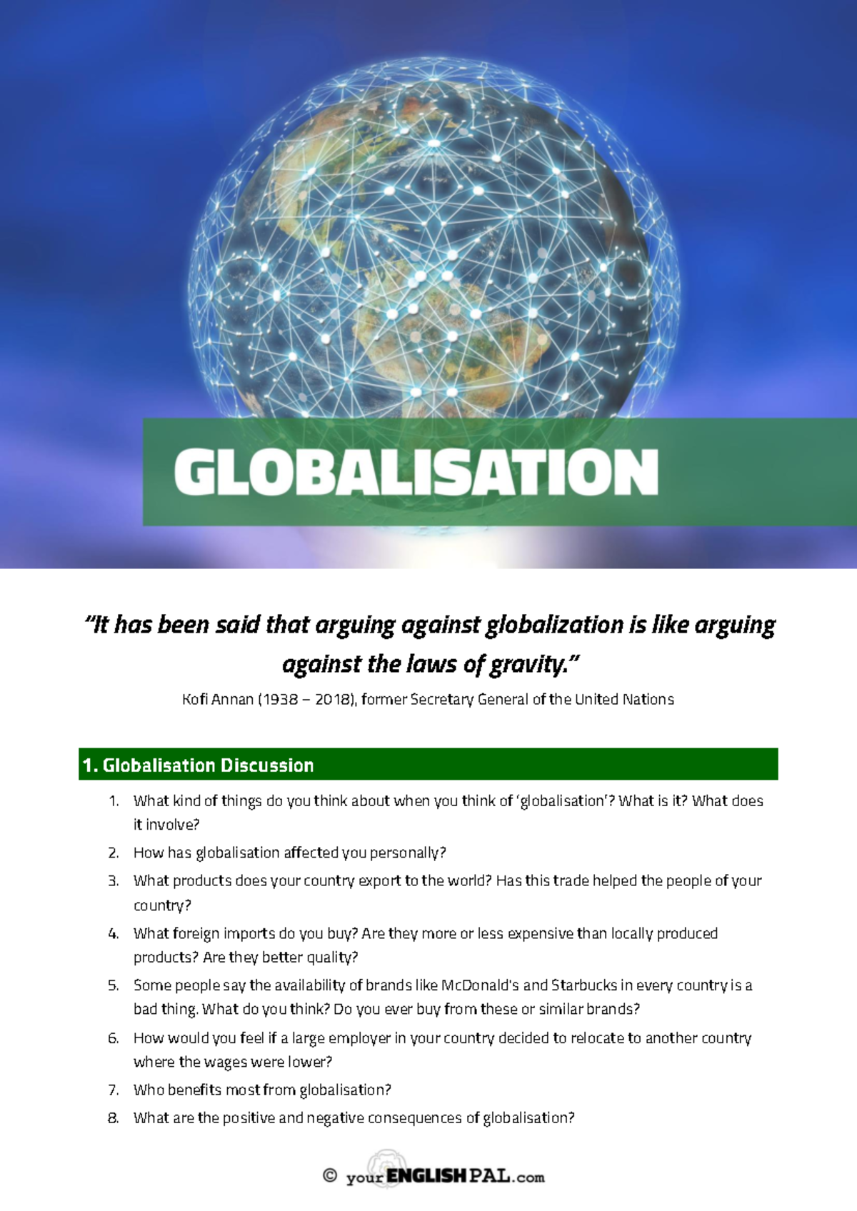 Your-English-Pal-ESL-Lesson-Plan: Globalisation Discussion & Vocabulary ...