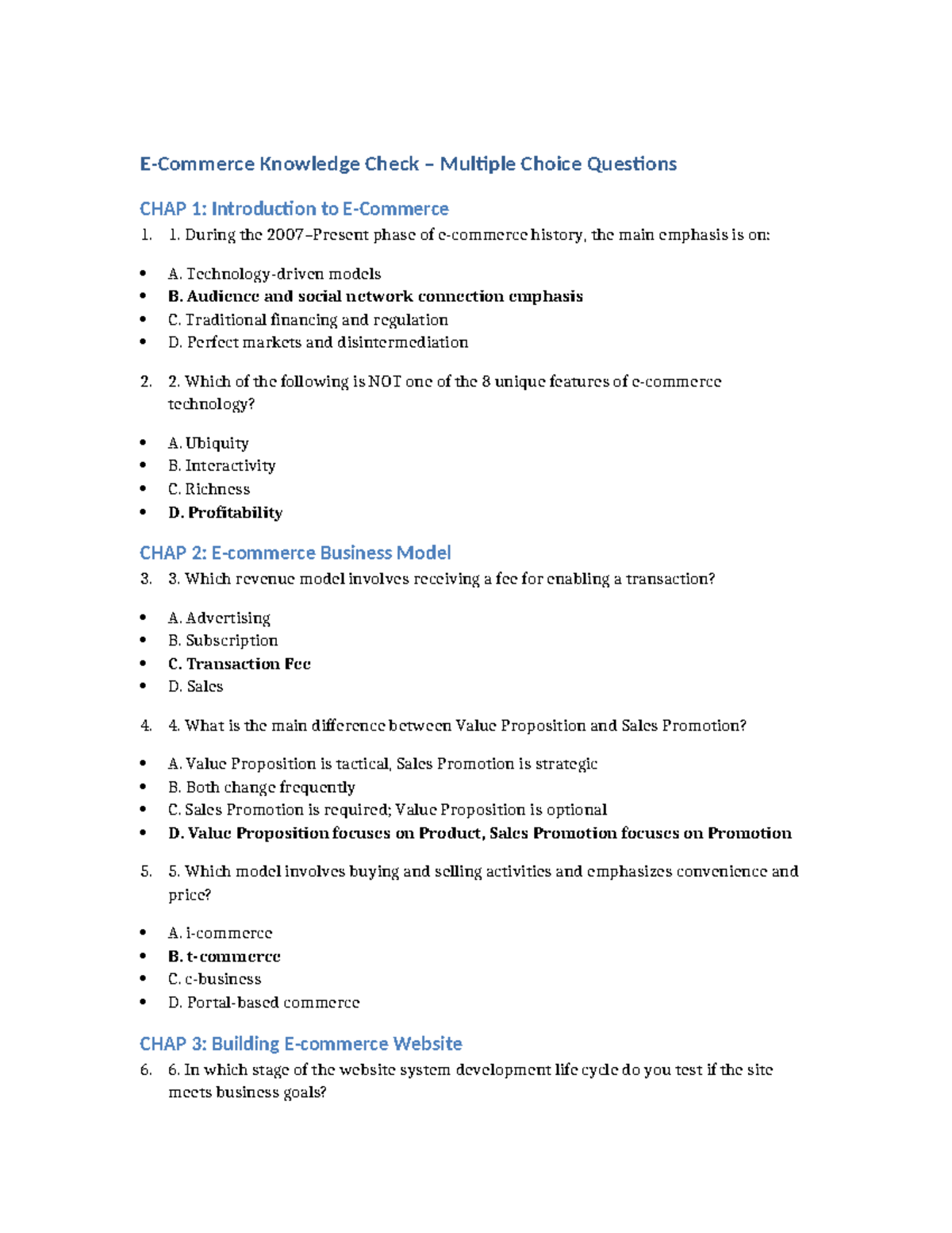 E-commerce MCQs Review - CHAP 1 to CHAP 3 - Studocu