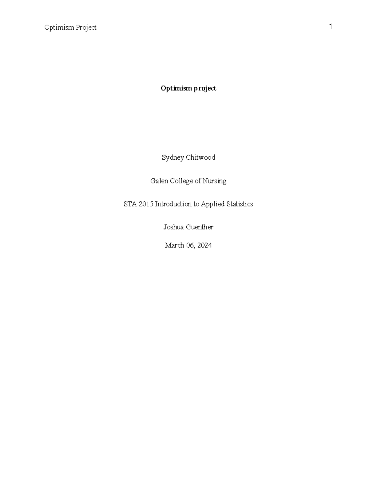 STA 2015 Final Project: Gender Differences in Optimism Analysis - Studocu