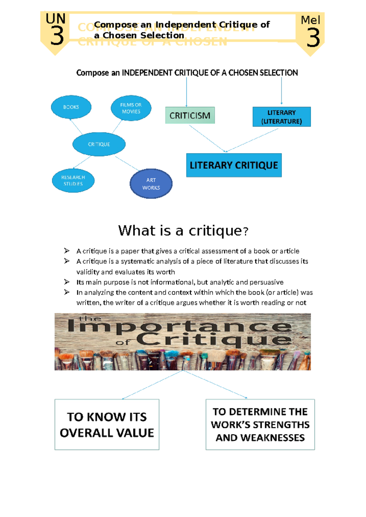 Independent Critique of a Chosen Selection (MELC 3 Q3 English) - Studocu