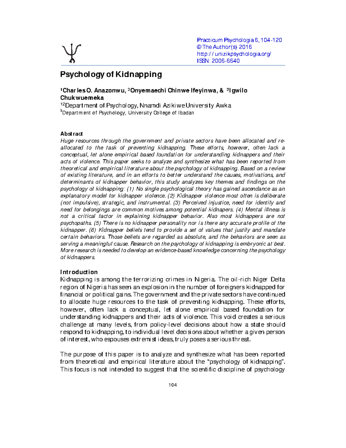 Psychology of Kidnapping: Insights from Practicum Psychologia 6 - Studocu