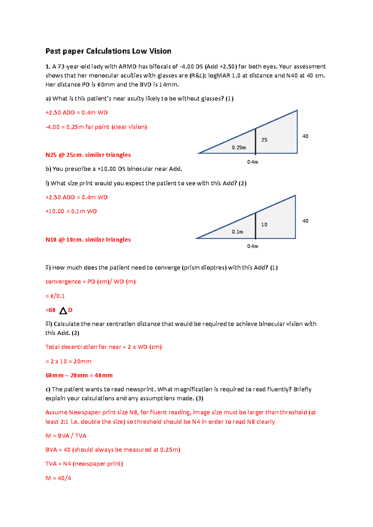 Final Exam: Low Vision PP Calculations (OPHT 501) - Studocu