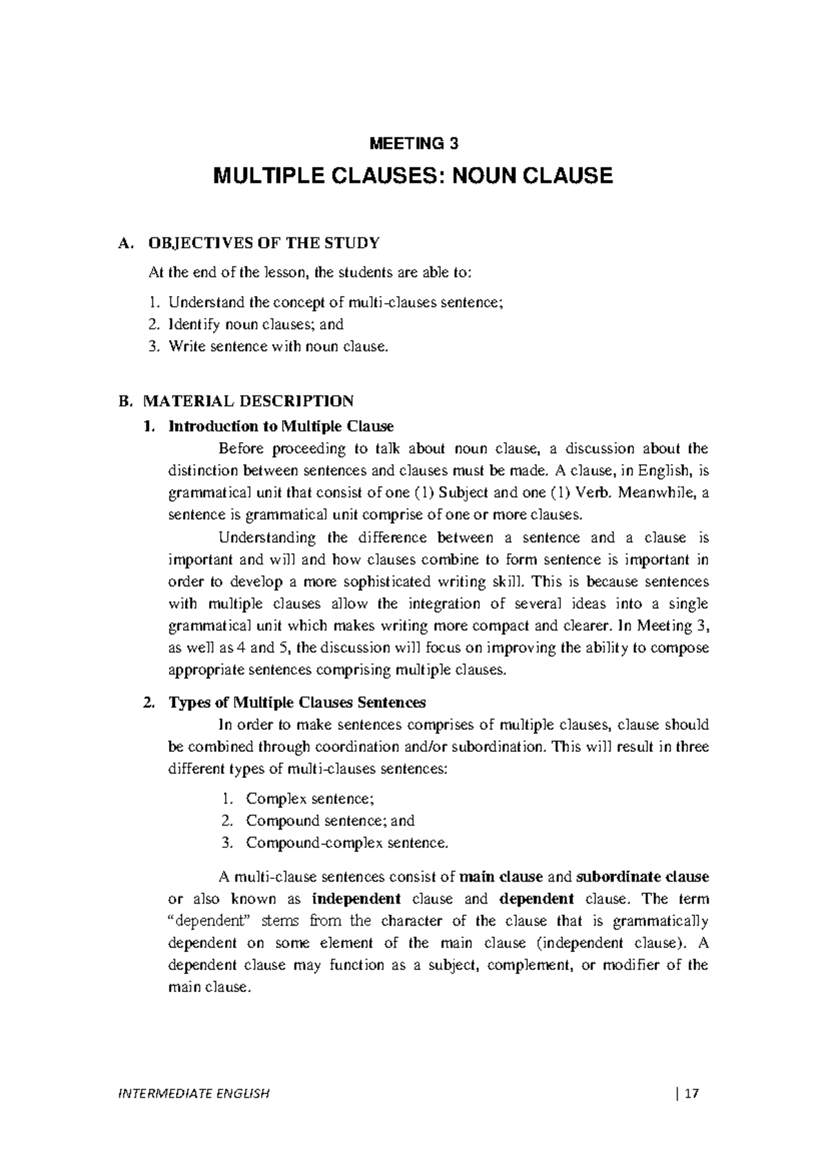 English 2-03: Exploring Noun Clauses in Multi-Clause Sentences - Studocu