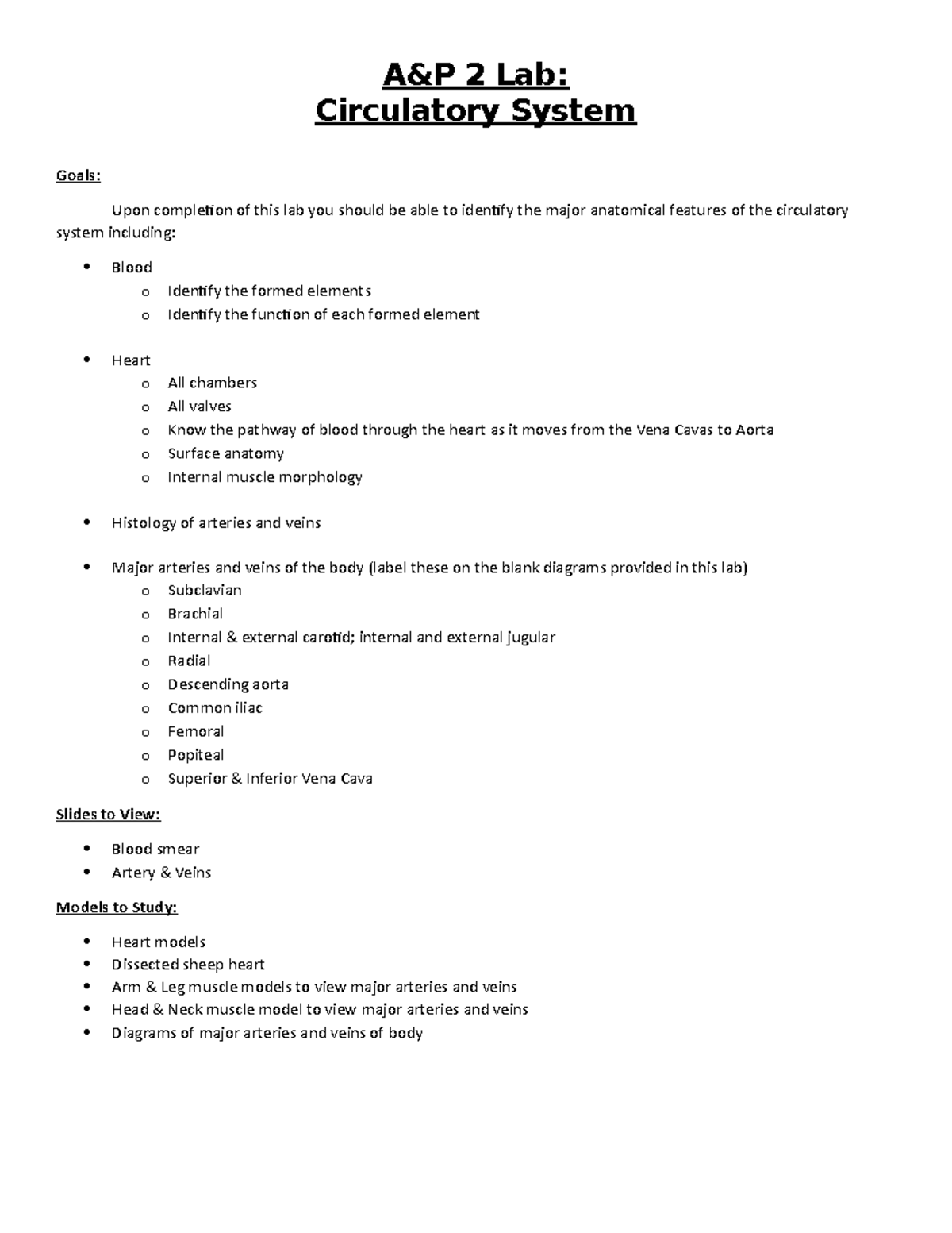 A&P 2 Circulatory System Lab Packet: Anatomy & Blood Analysis Guide ...