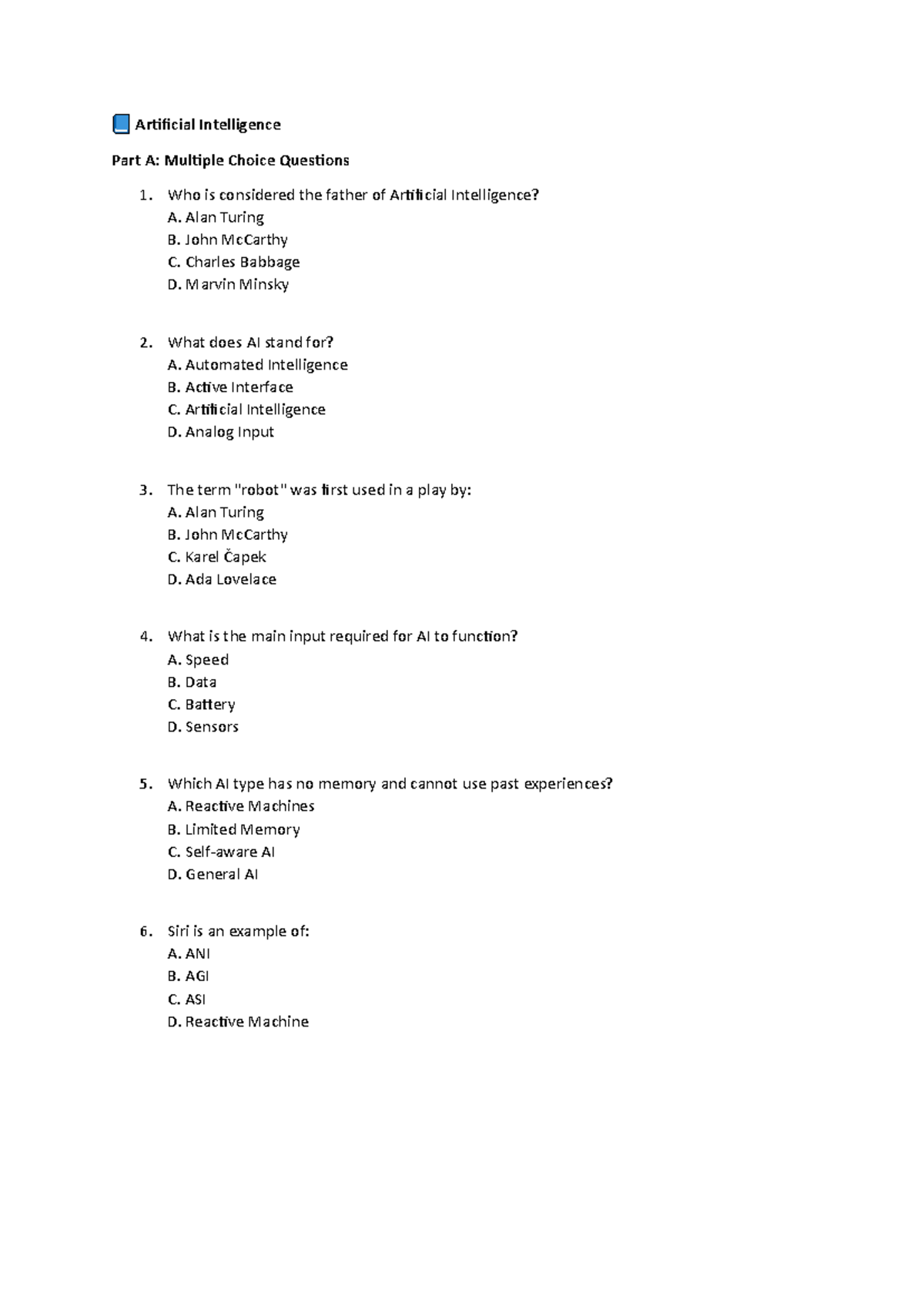 Artificial Intelligence (AI) Revision: MCQs & Structured Qs - Week 14 ...