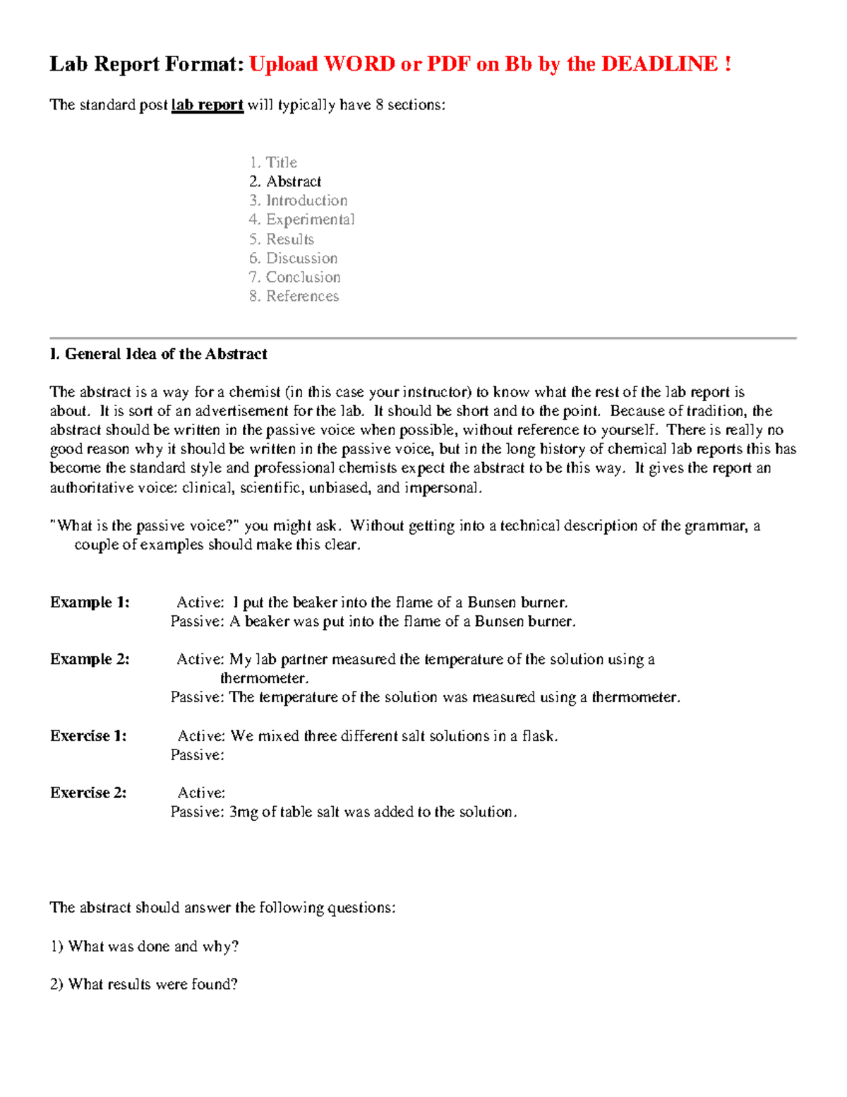 Guidelines for Post Lab Report Format in Chemistry 2023 - Studocu