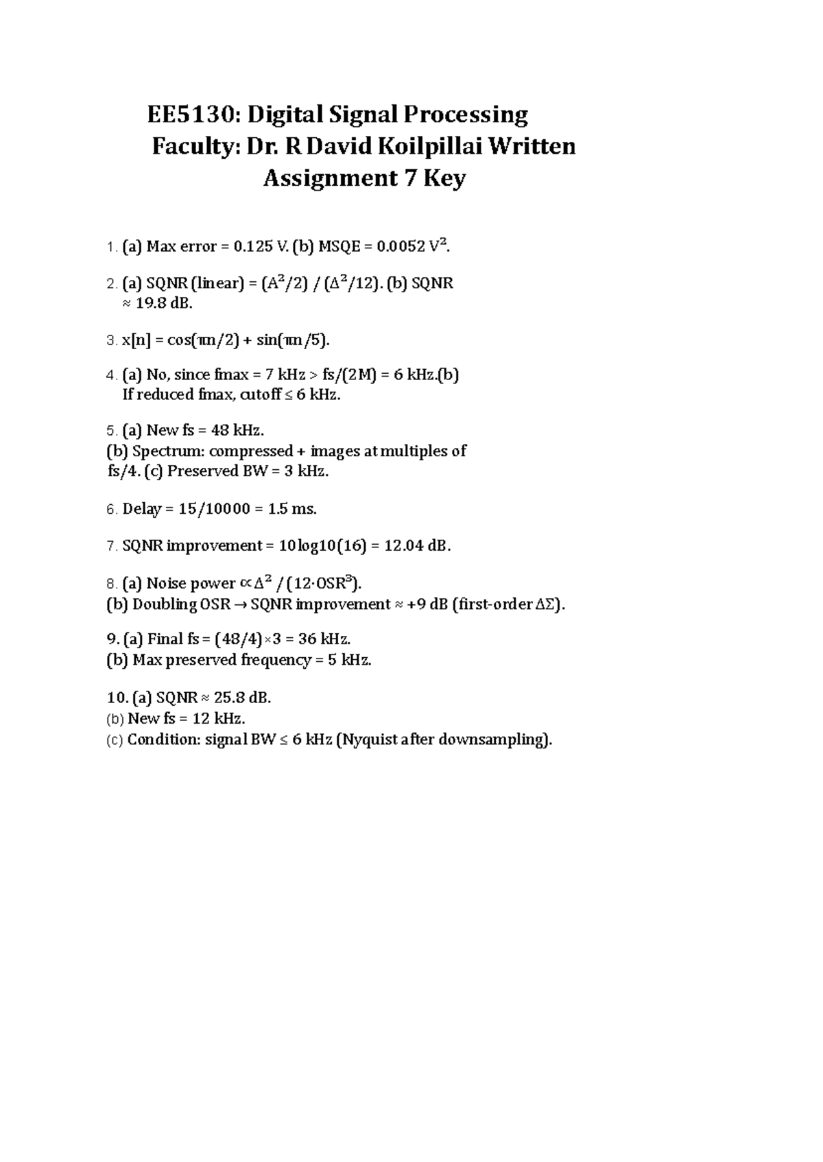 EE5130: Digital Signal Processing Tutorial Assignment 7 Key - Studocu