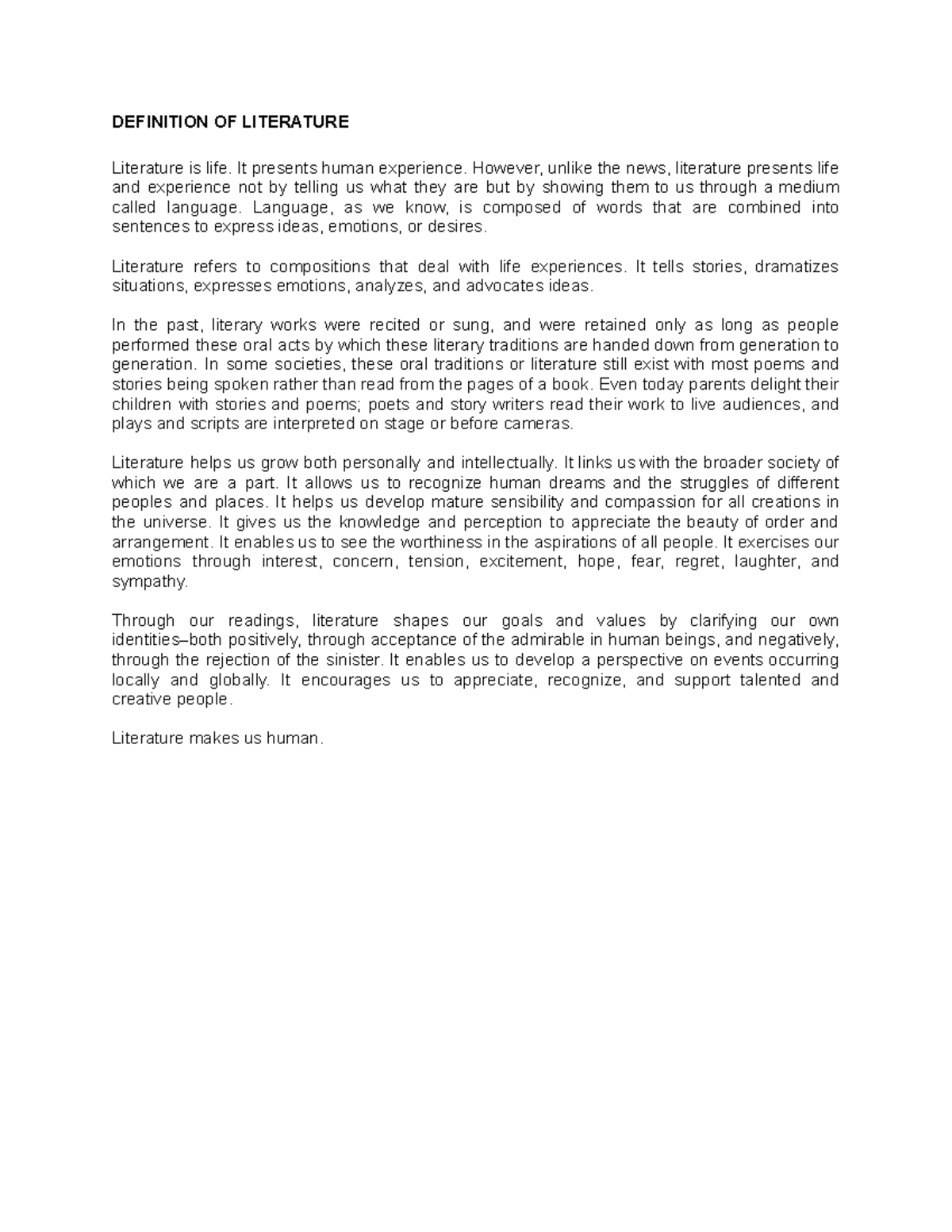 Literature: Definition, Genres, and Key Concepts (LIT 3rd) - Studocu