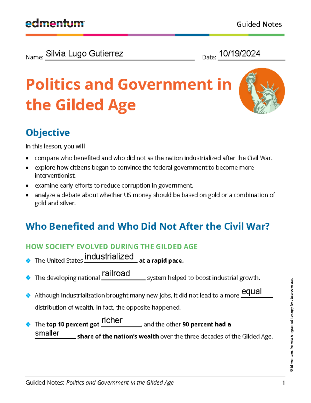 Guided Notes for US History A3.01: Politics & Government in the Gilded ...