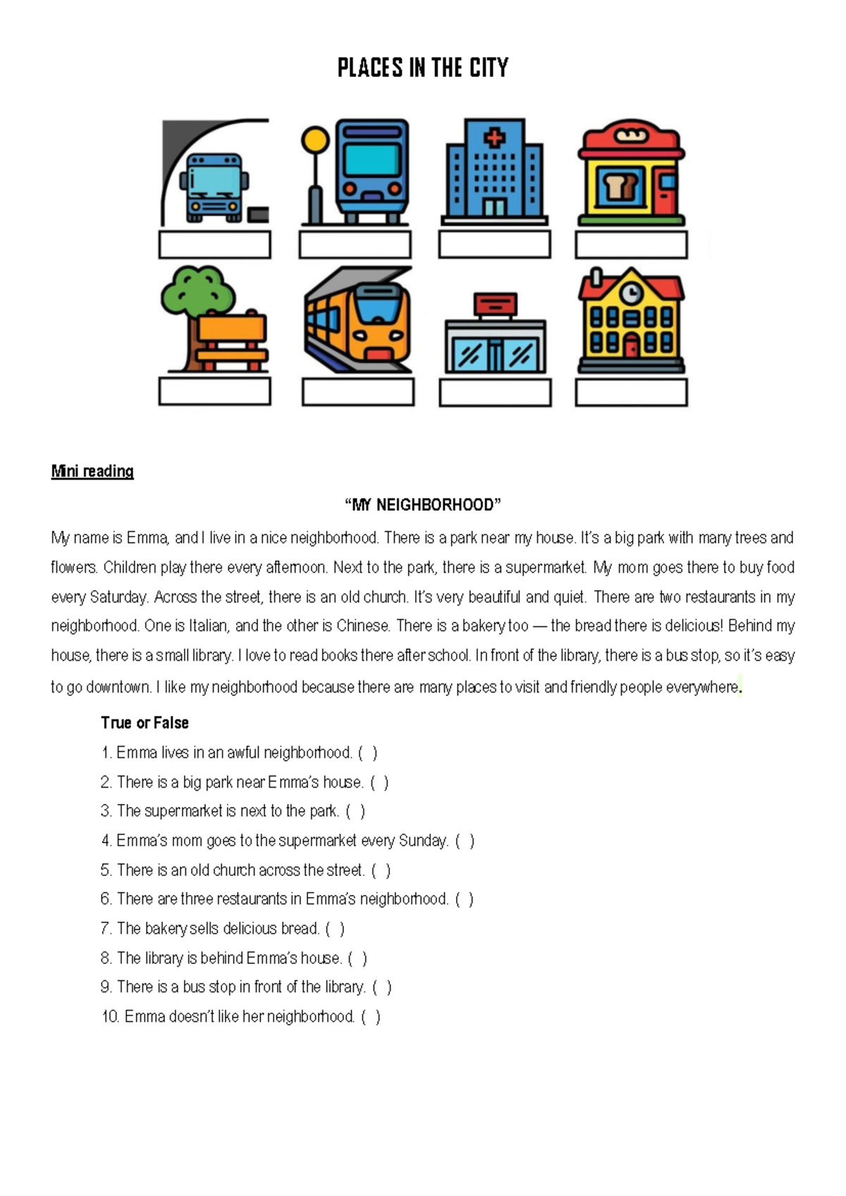 PLACES IN THE CITY - Completar los lugares de la ciudad - Studocu