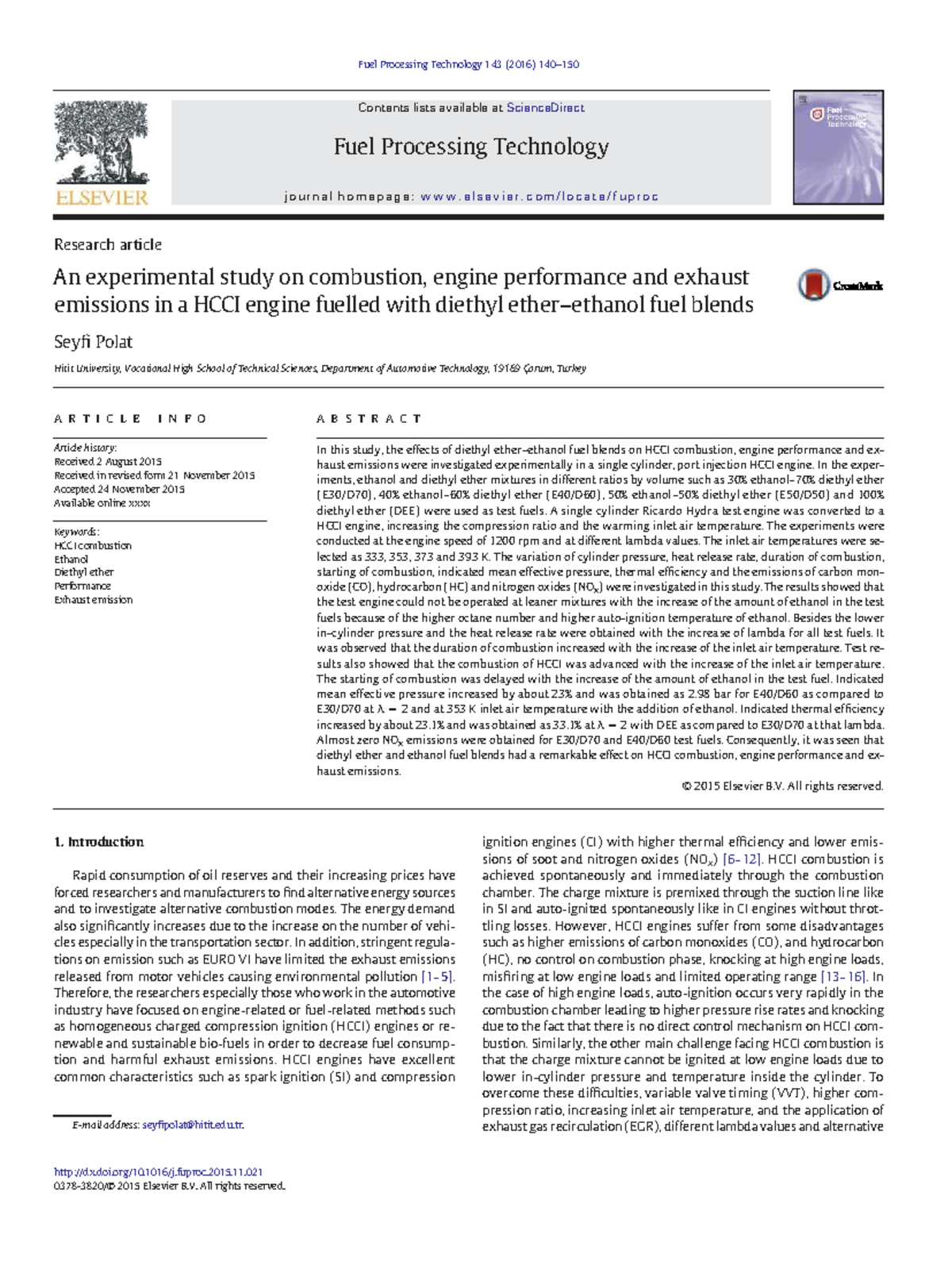 Experimental Study on HCCI Engine Performance with Diethyl Ether Blends ...