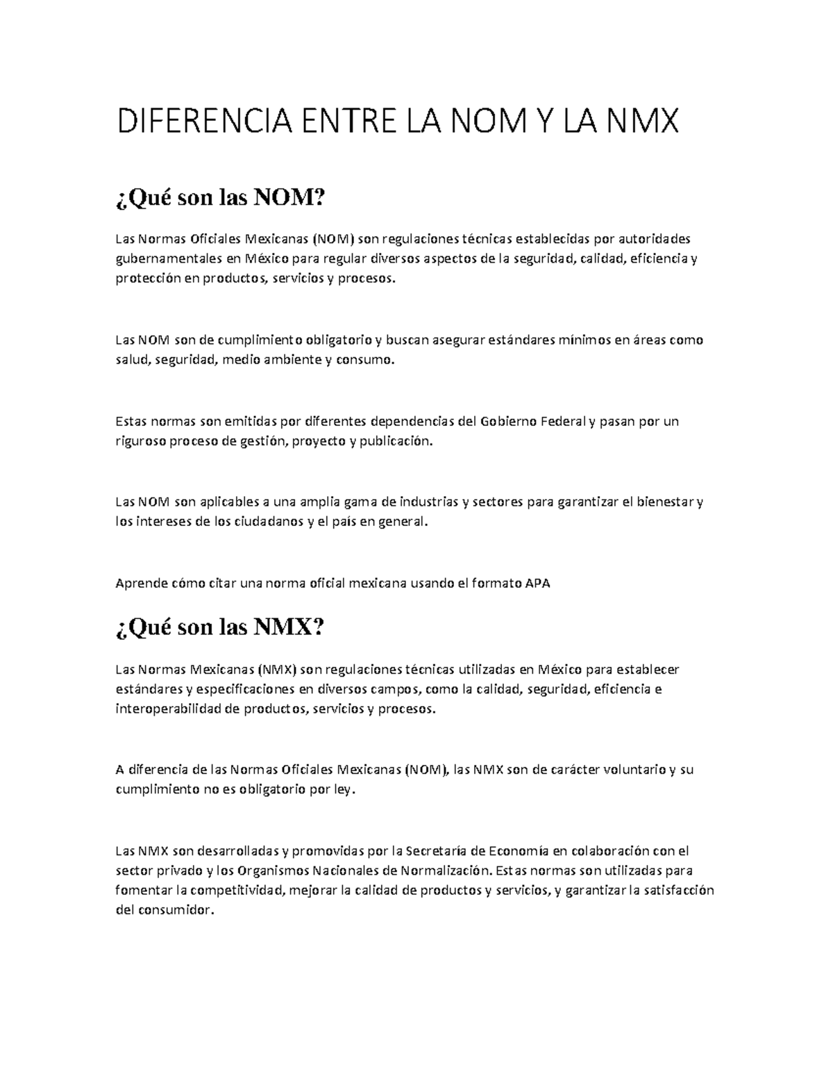 Diferencias Clave entre NOM y NMX: Regulaciones y Aplicaciones - Studocu