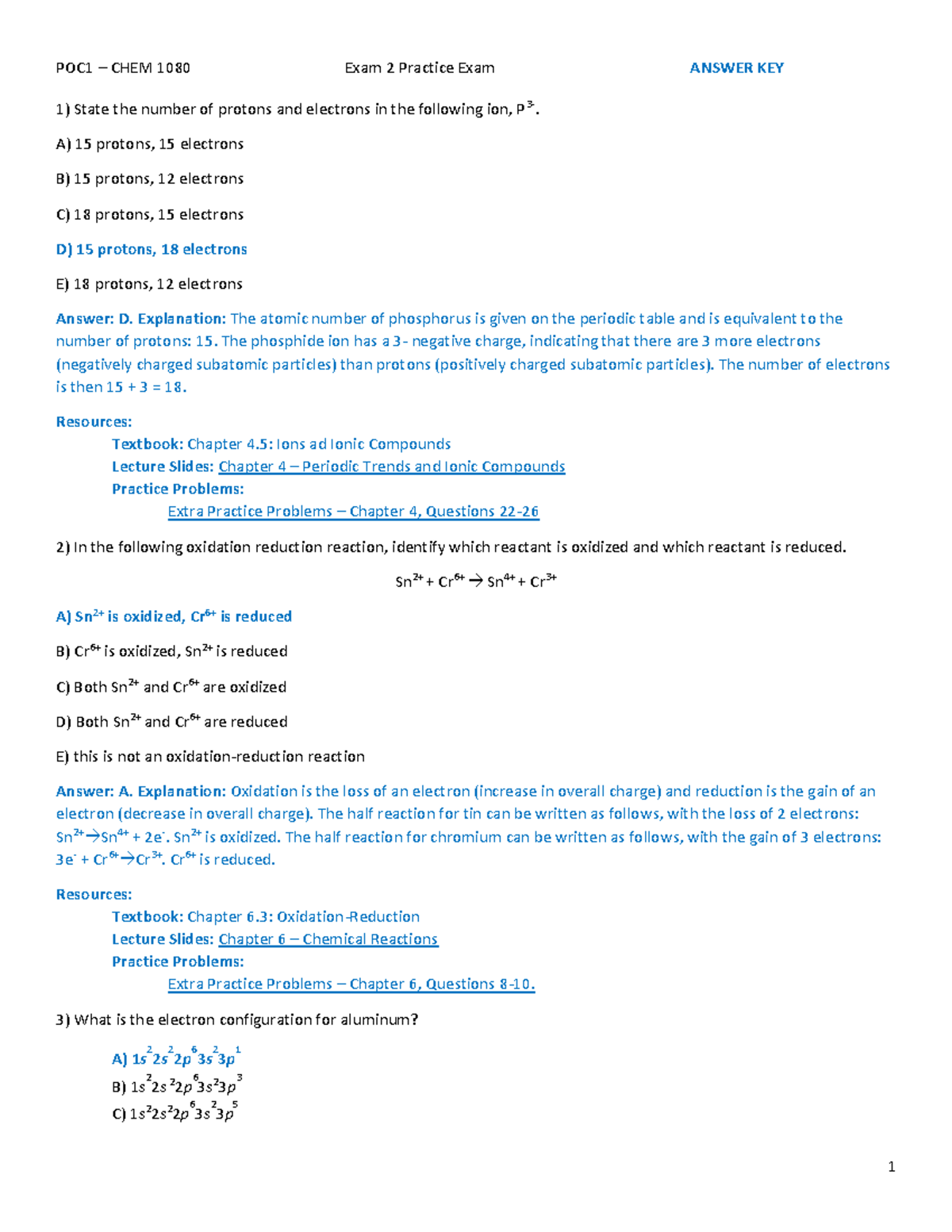POC1 CHEM 1080 Exam 2 Practice Exam Answer Key - Studocu