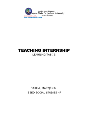 Teaching Internship Learning TASK 2 - ####### ISO 9001:2015 Certified ...