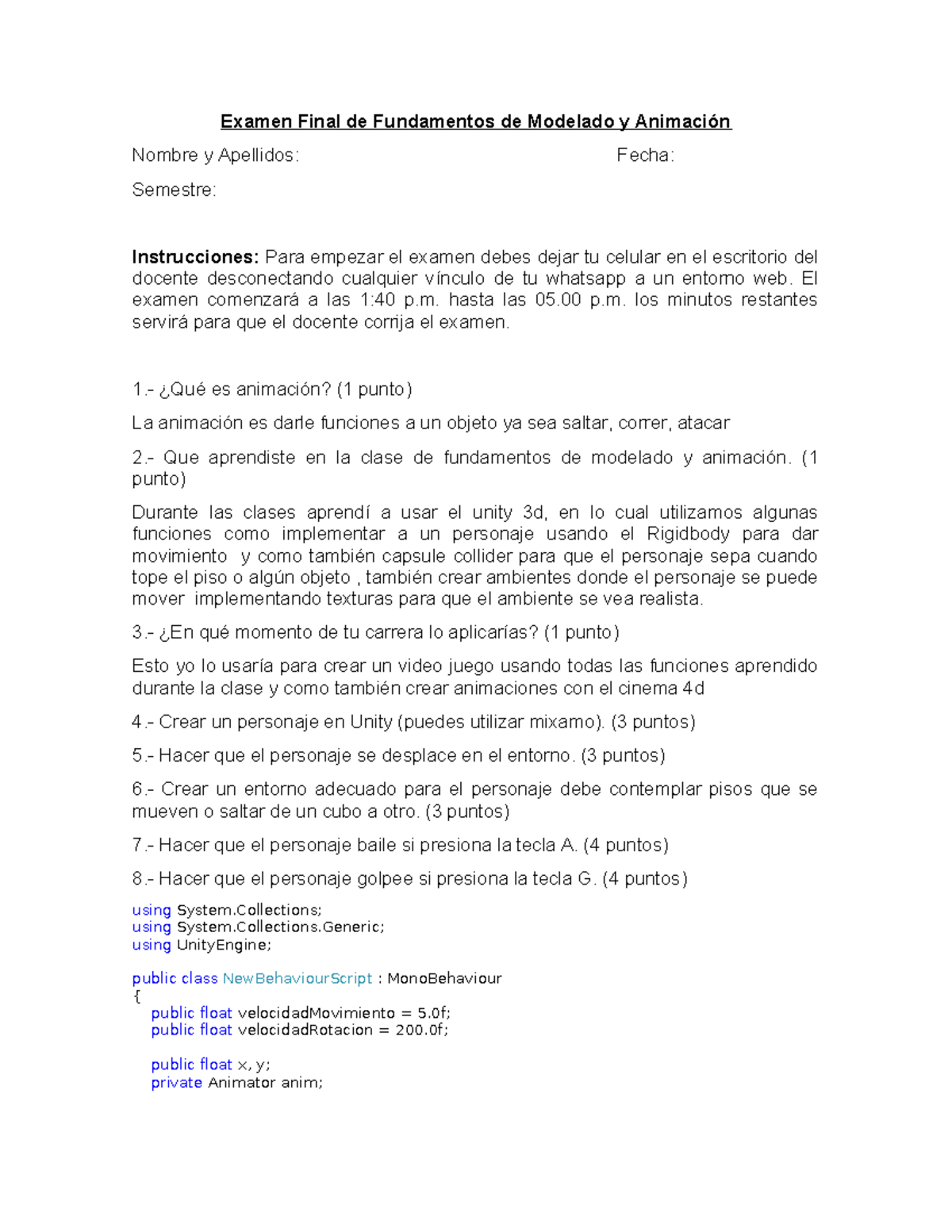 Examen Final de Fundamentos de Modelado y Animación - El examen ...