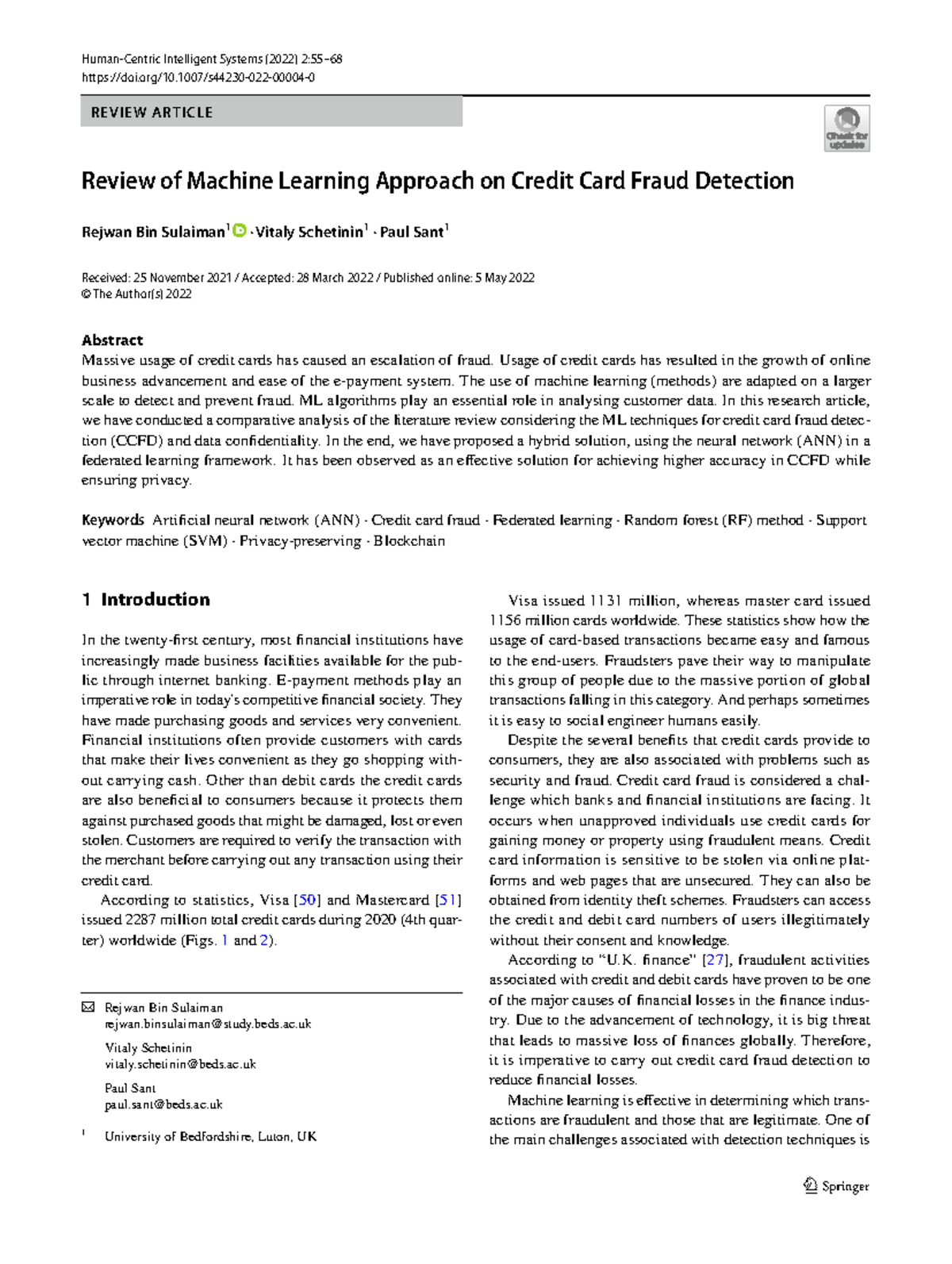 S44230 2022 Final Exam: Review of ML Techniques for Credit Card Fraud ...