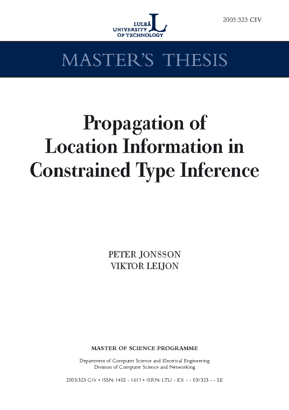 Examensarbete inom Datateknik - MASTER’S THESIS 2003:323 CIV PETER ...