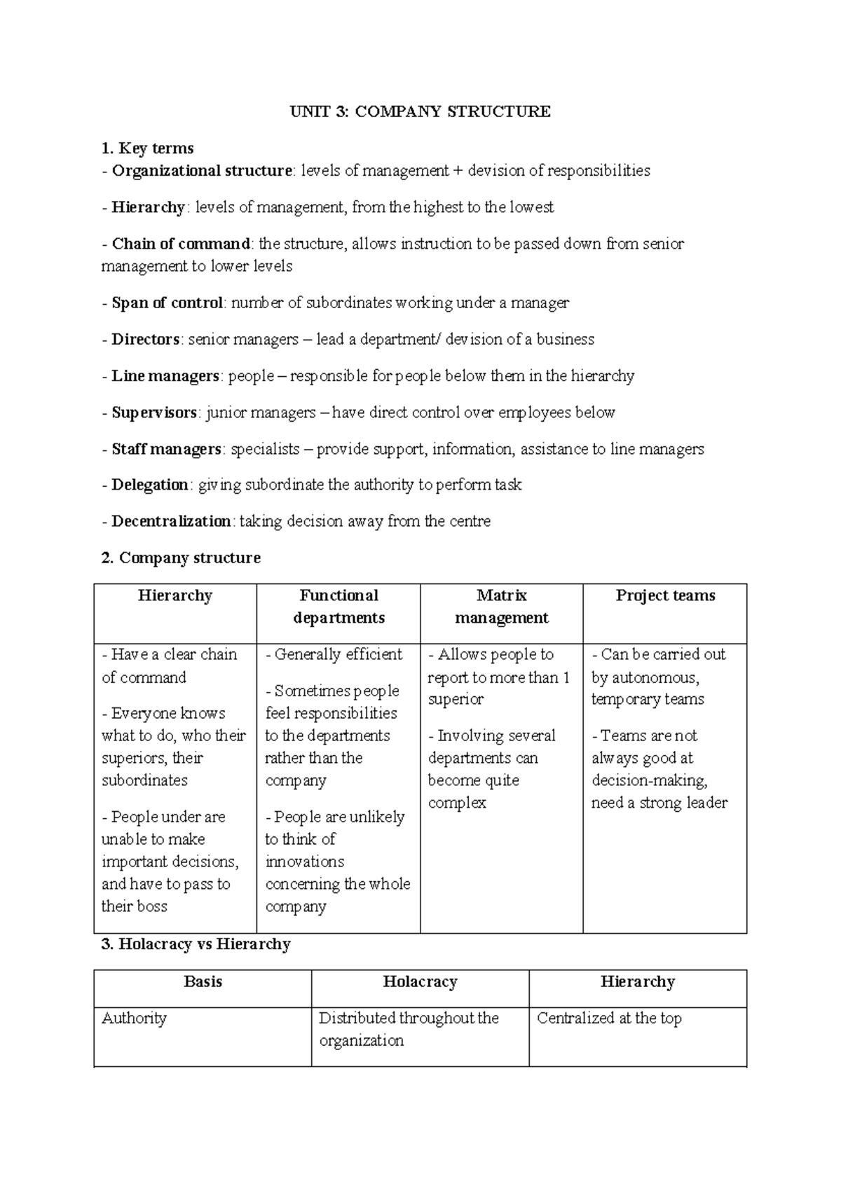 UNIT 3 - Company structure - UNIT 3: COMPANY STRUCTURE Key terms ...