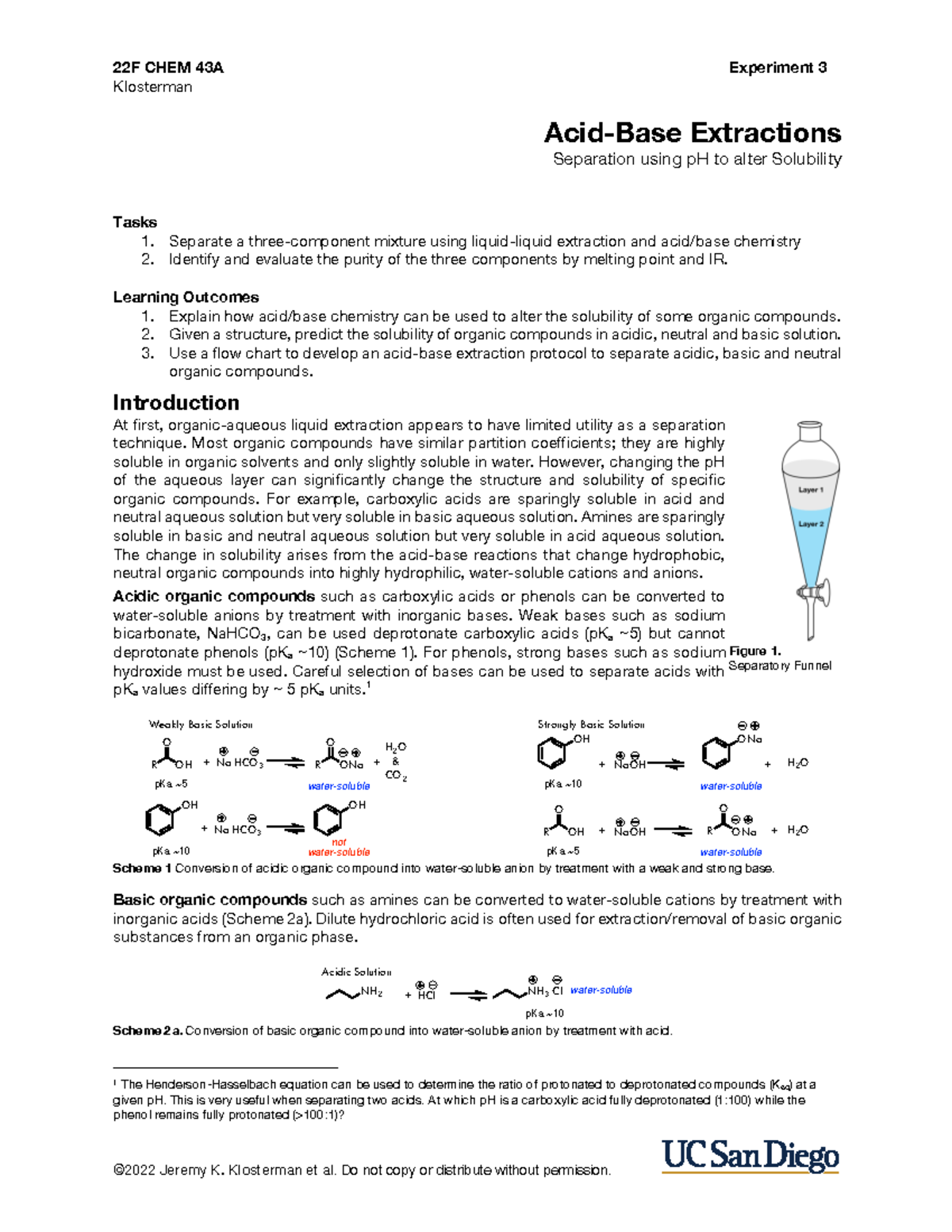 CHEM43A Experiment 3: Acid-Base Extraction of Organic Compounds - Studocu
