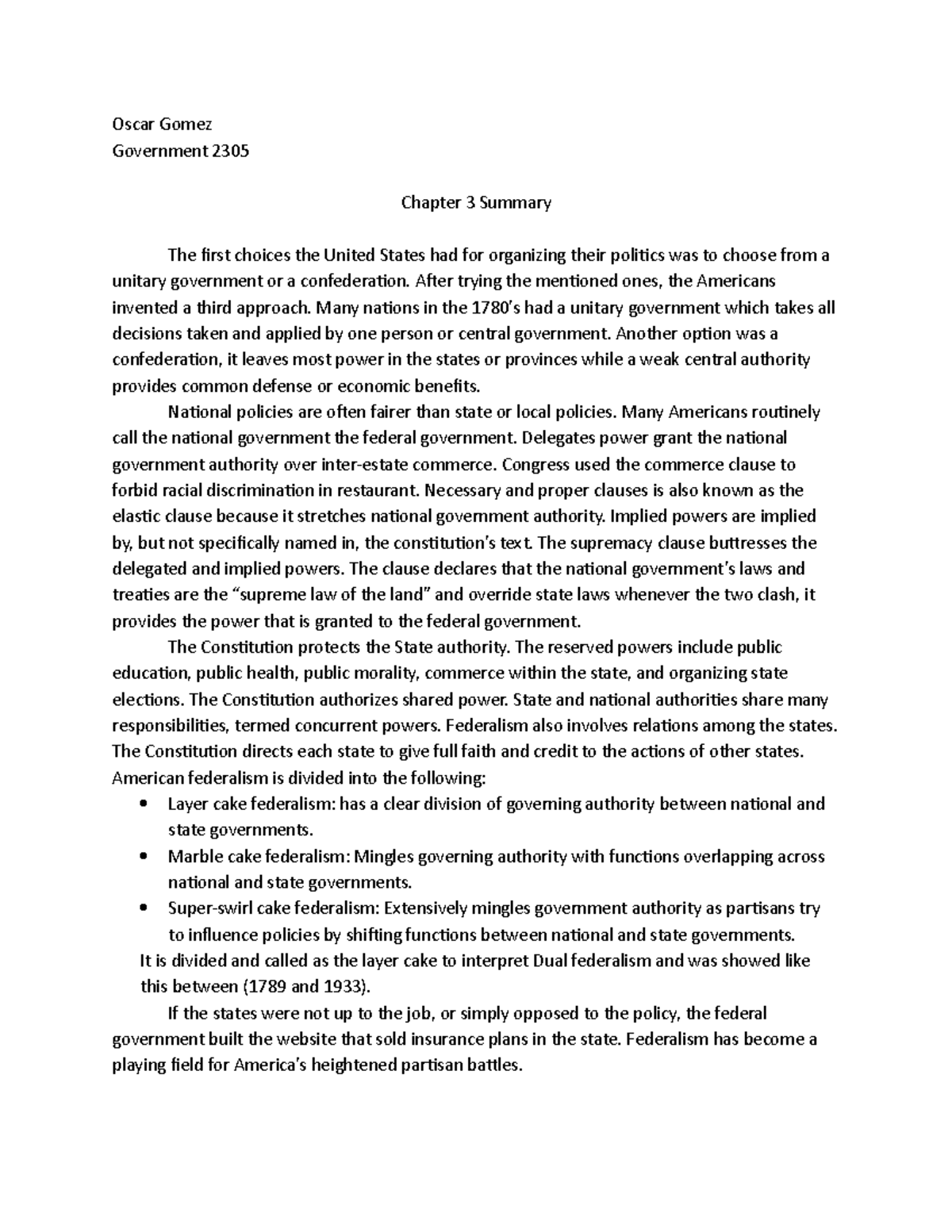 Chapter 3 summary - By the People: Debating American Government - Oscar ...